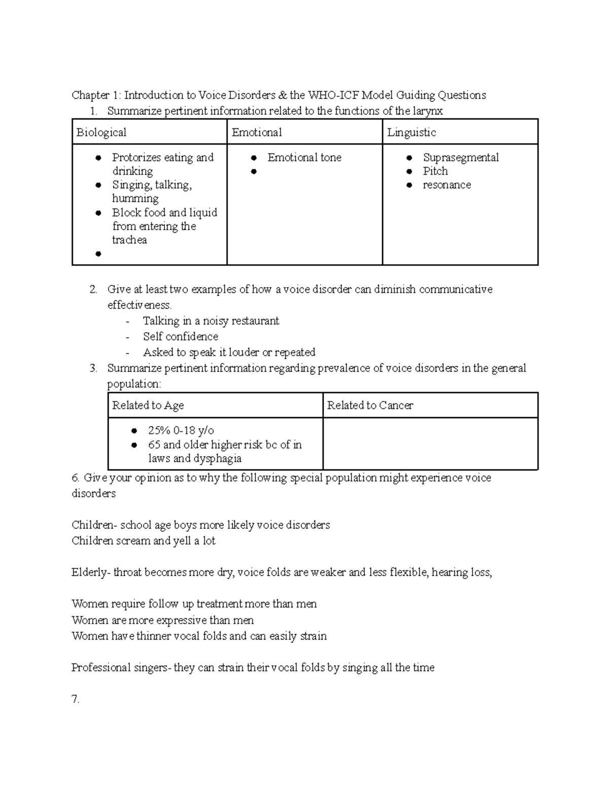 476 guiding questions - voice disorders - Chapter 1: Introduction to ...