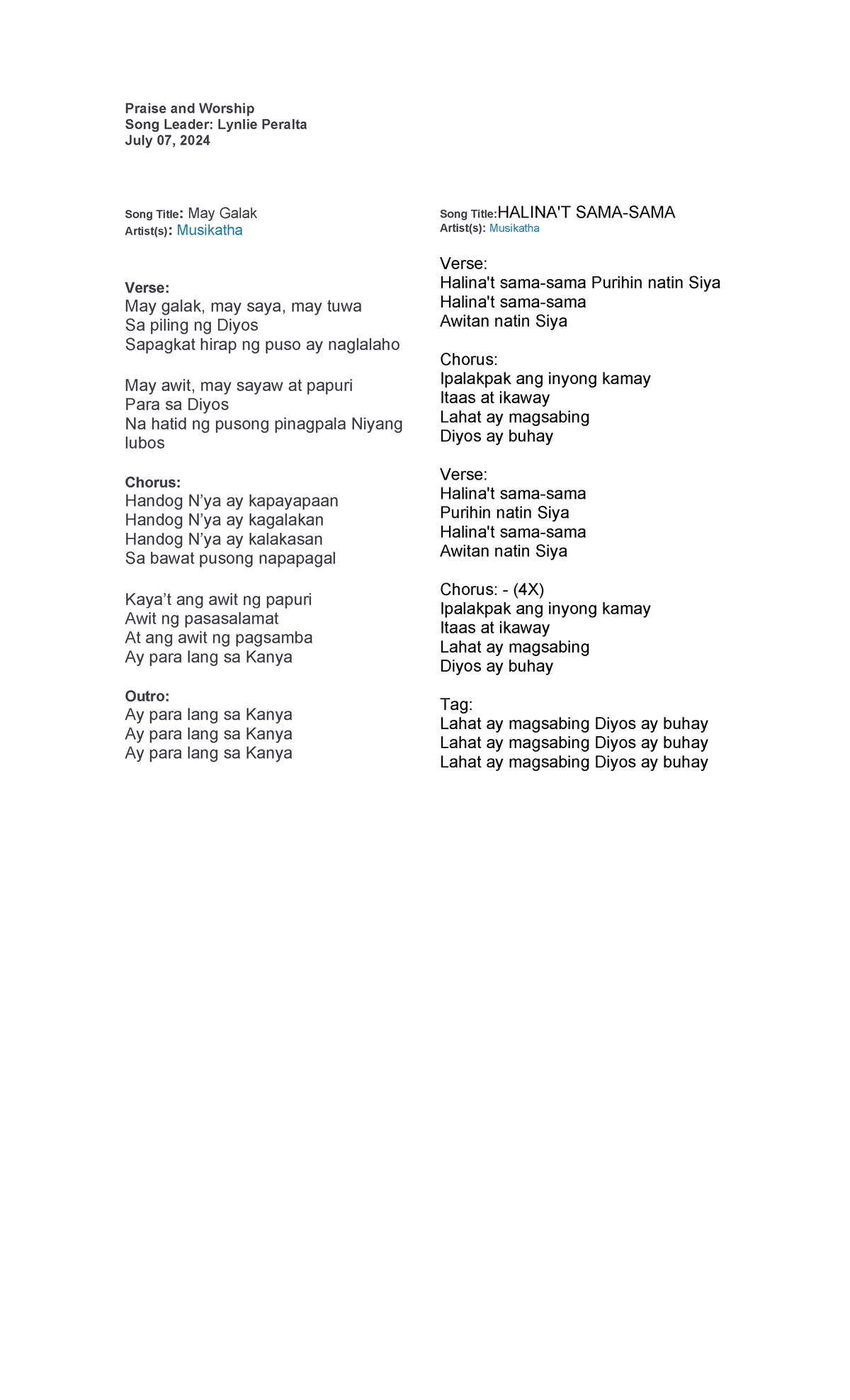 Praise-and-Worship - N/A - Praise and Worship Song Leader: Lynlie ...