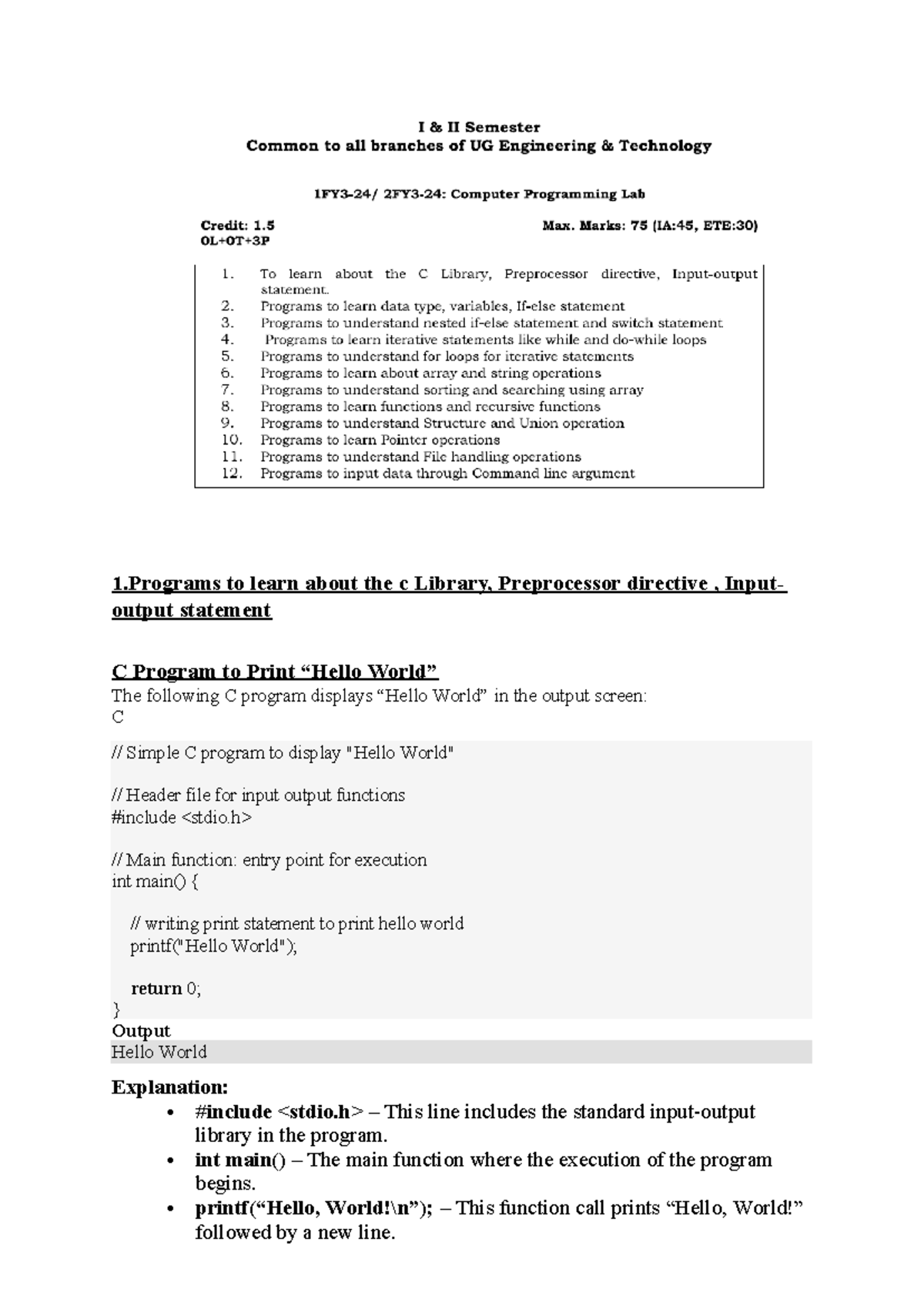 CPL lab manual - Good - 1 to learn about the c Library, Preprocessor ...