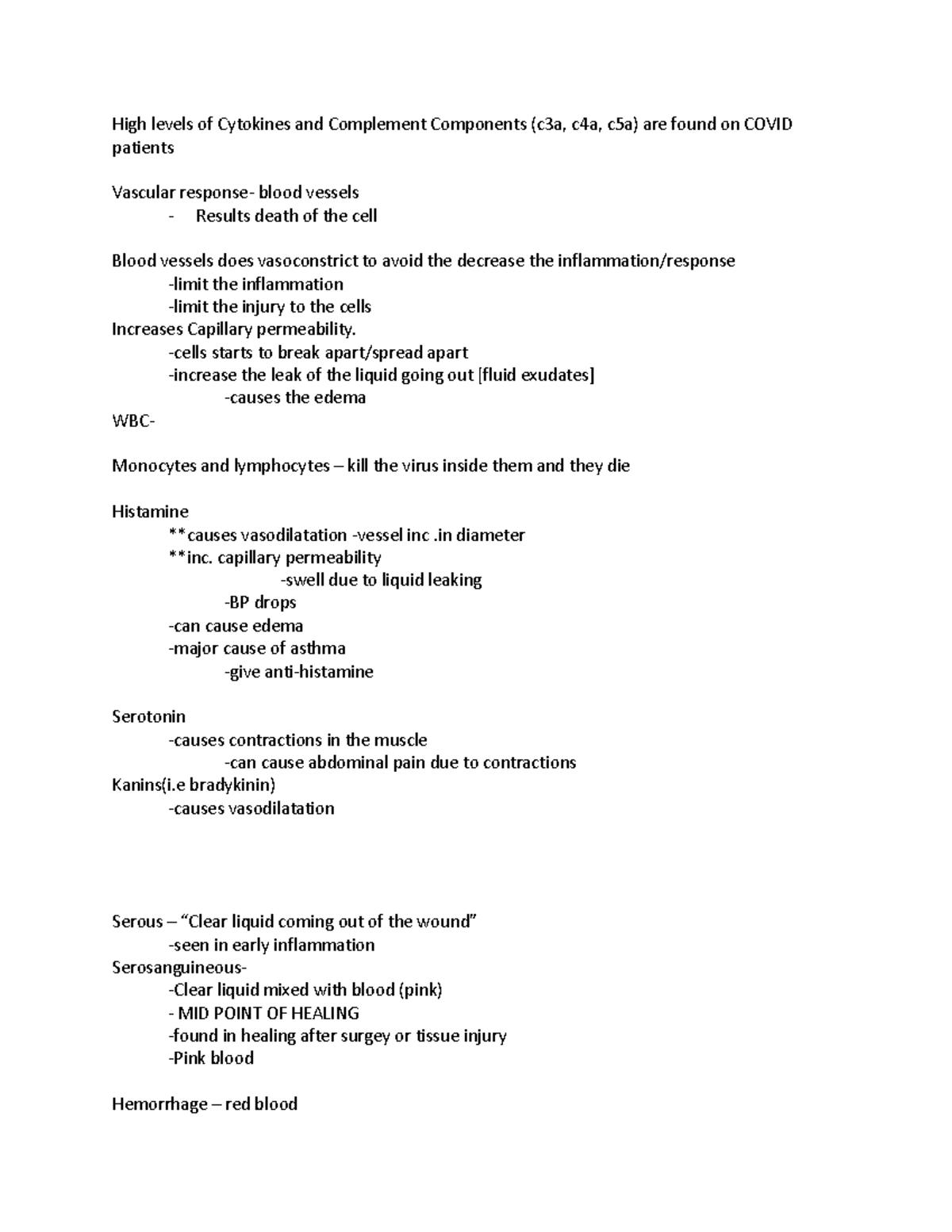 WEEK 1 MED SURG - Lecture notes - High levels of Cytokines and ...