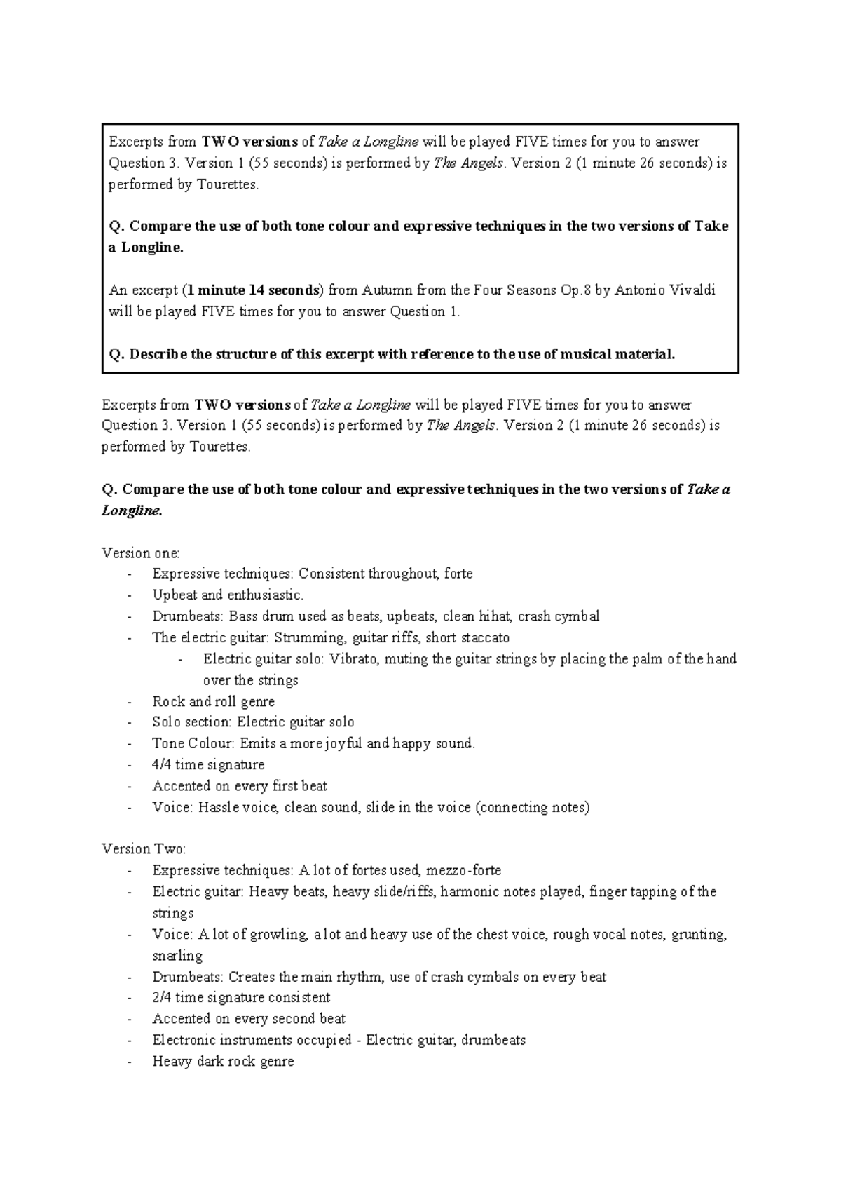 Aural Practice Exam Questions - Excerpts from TWO versions of Take a ...