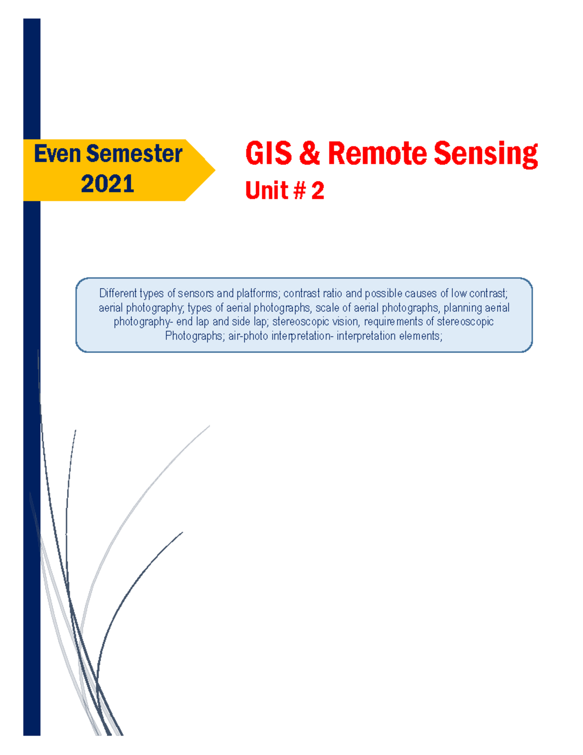 UNIT # 2 GIS & Remote Sensing - Even Semester 2021 GIS & Remote Sensing ...