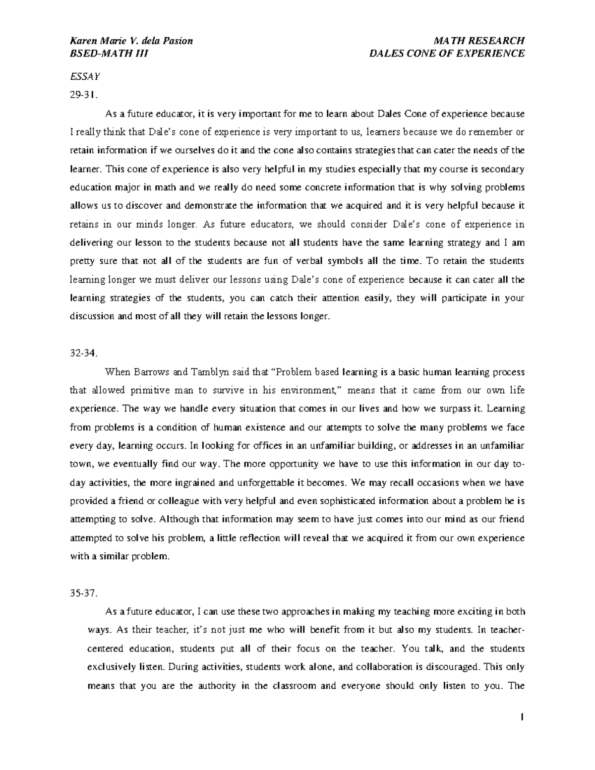 Midterm in principles of teaching mathematics - Karen Marie V. dela Pasion MATH RESEARCH BSED ...