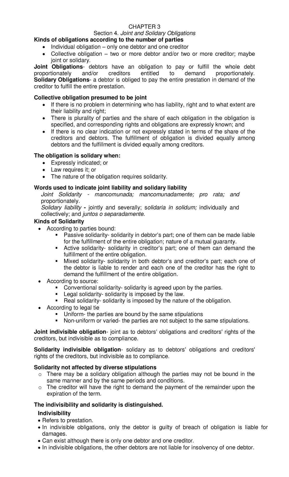 Chapter 3 Section 4 Joint and Solidary Obligations - CHAPTER 3 Section ...
