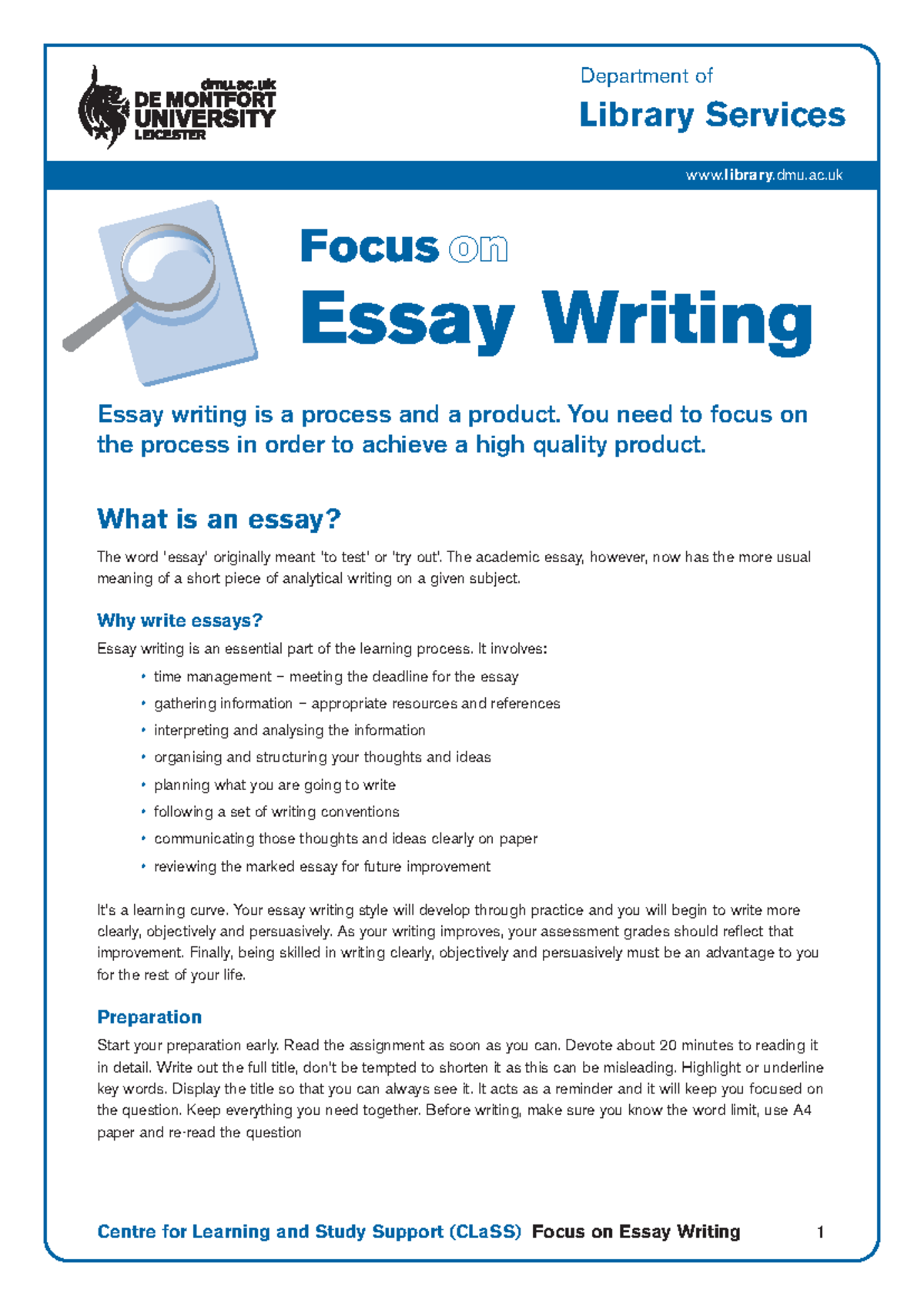 Essay writing - Focus on Essay Writing Essay writing is a process and a ...