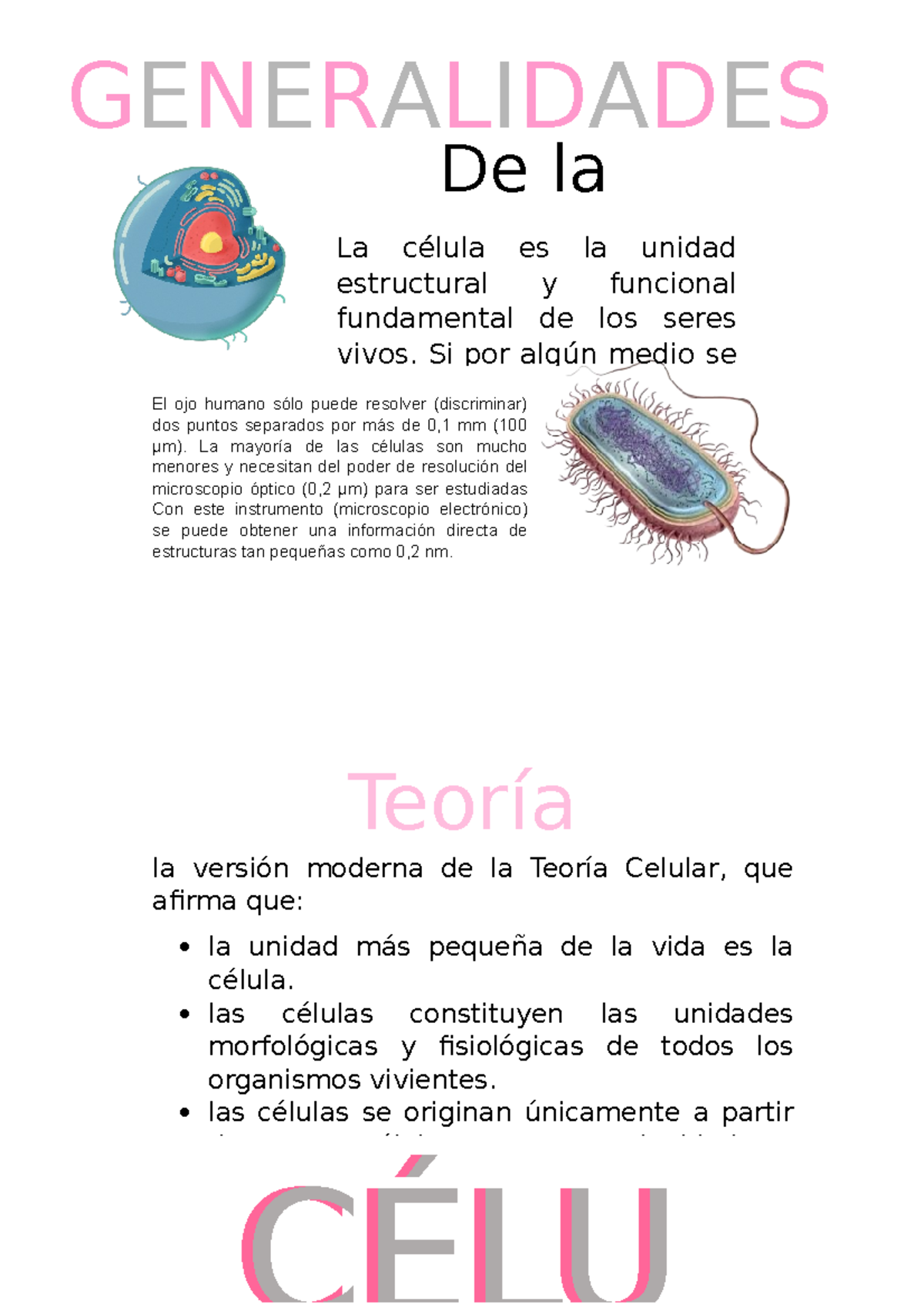 Generalidades - De la GENERALIDADES La célula es la unidad estructural ...