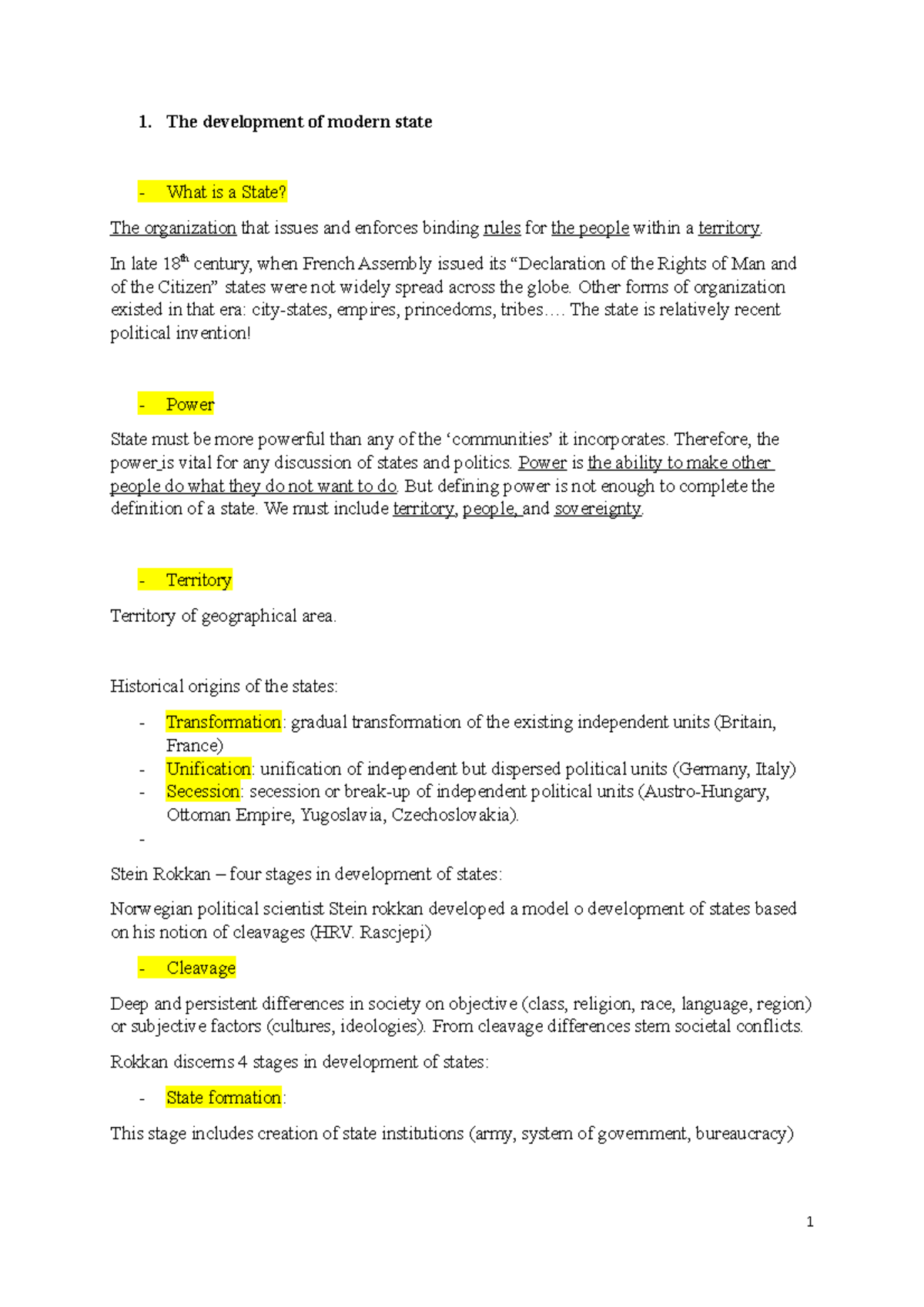 Political Science Skripta Rokkan - The development of modern state What ...