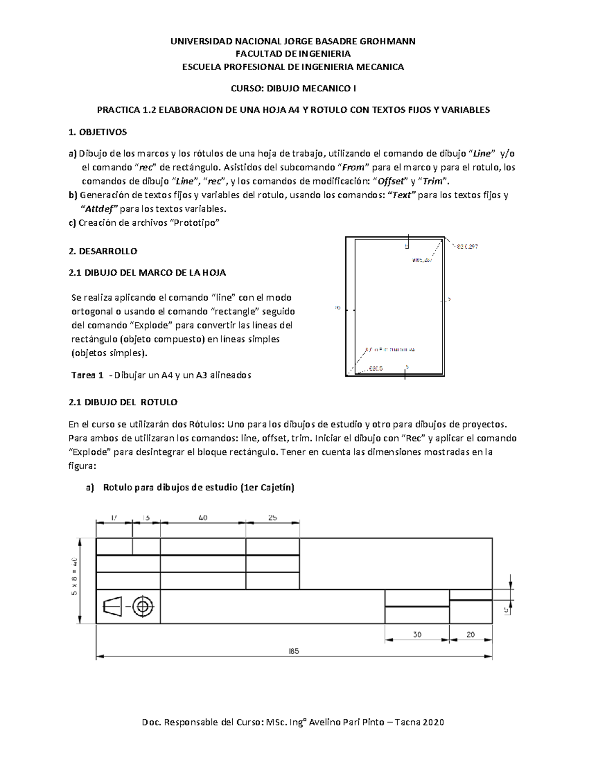 Practica 1.2 Hoja A4 con Rotulo Ingenieria Mecanica - FACULTAD DE ...