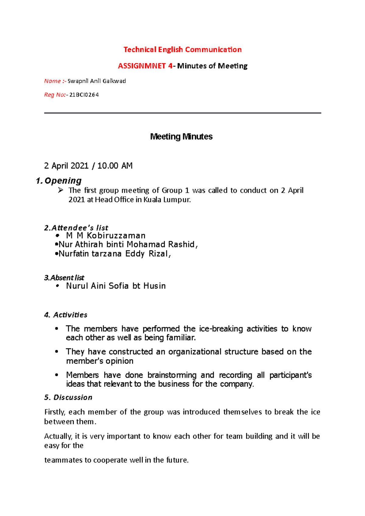 Assignment 4 english swapnil - Technical English Communication ...