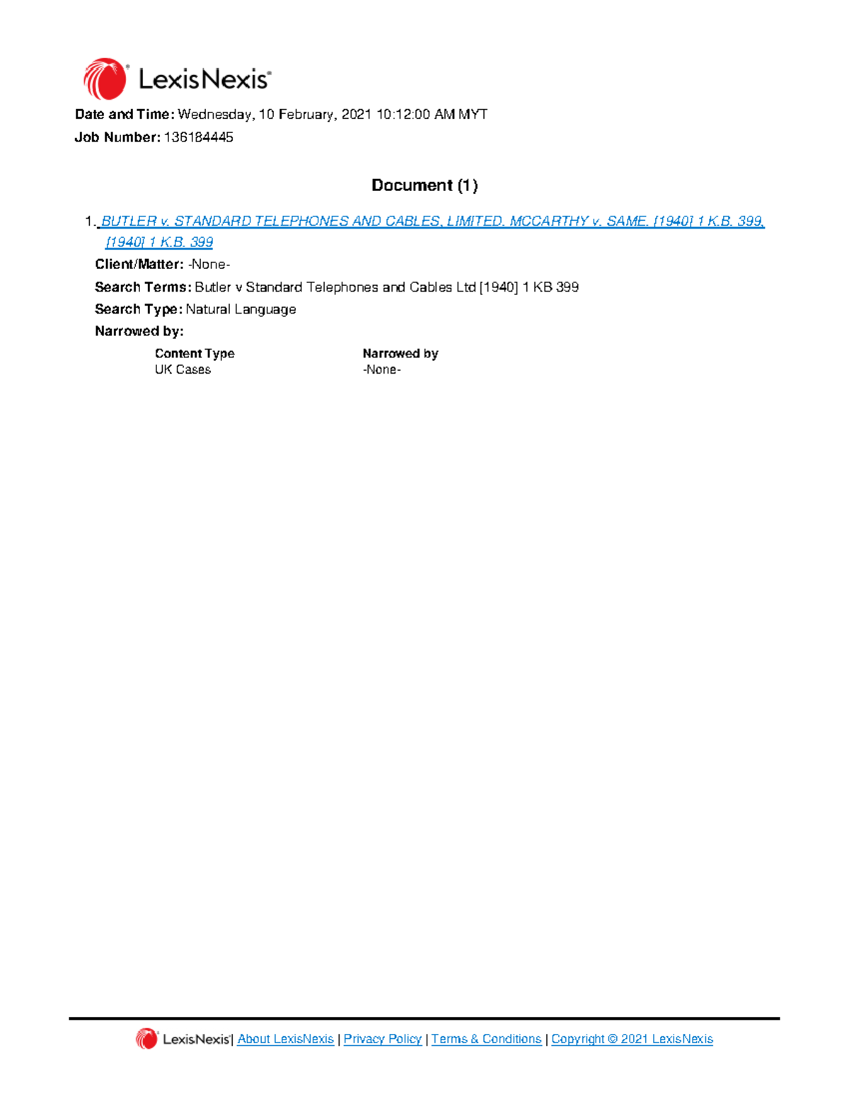 Butler v. Standard Telephones AND Cables, Limited. MCCA - | About ...