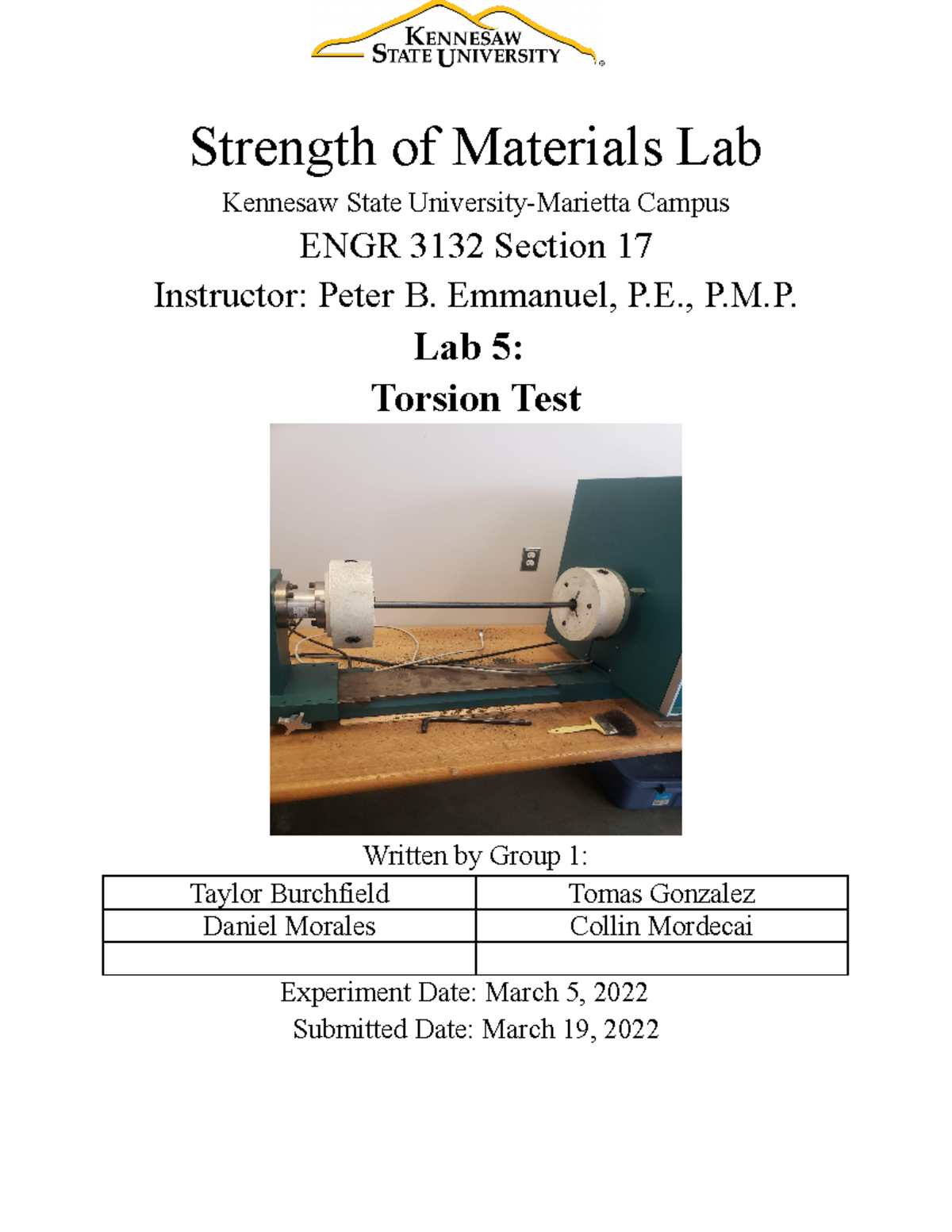Lab 5 Report - This lab used a Tinius Olsen Machine to develop load ...