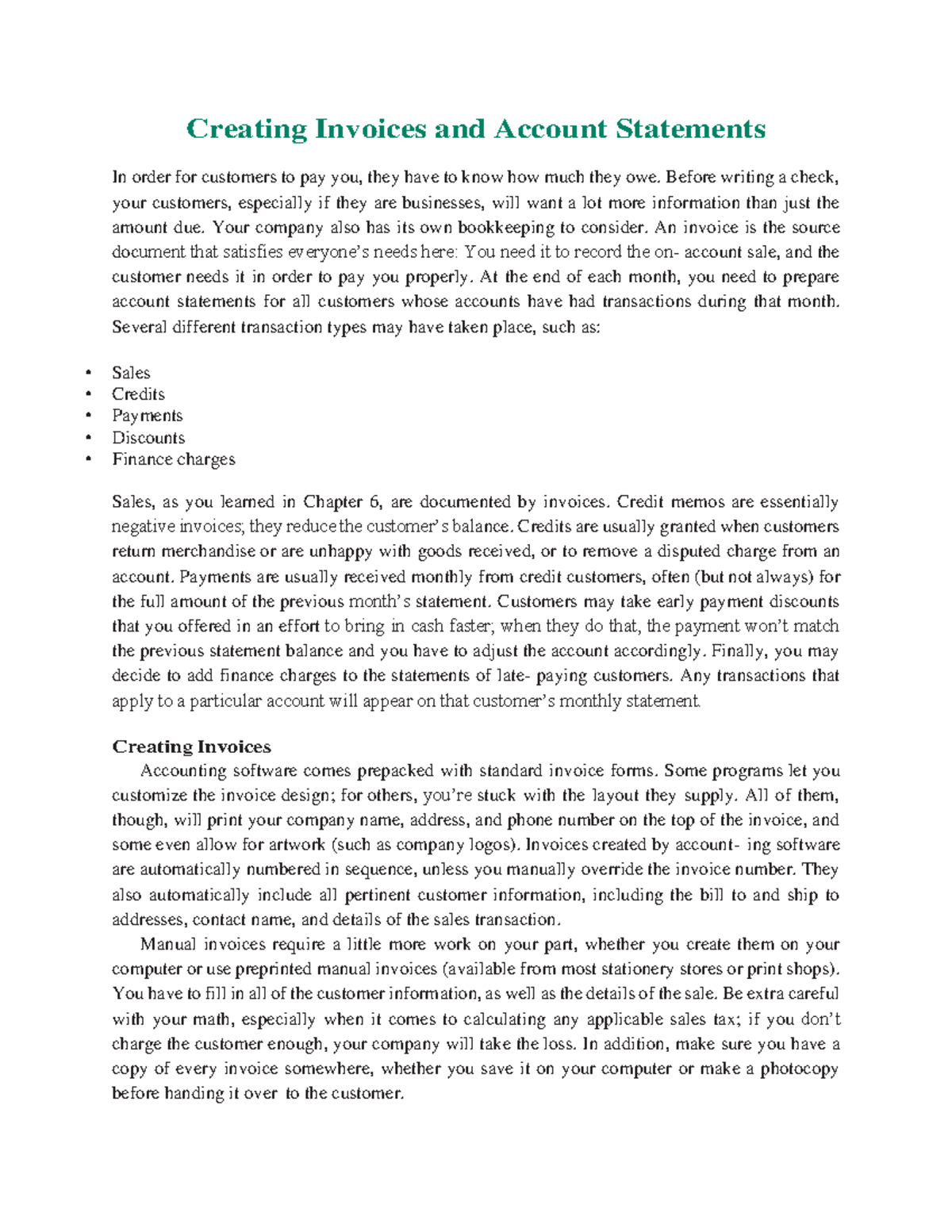 Creating Invoices and Account Statements - Before writing a check, your ...