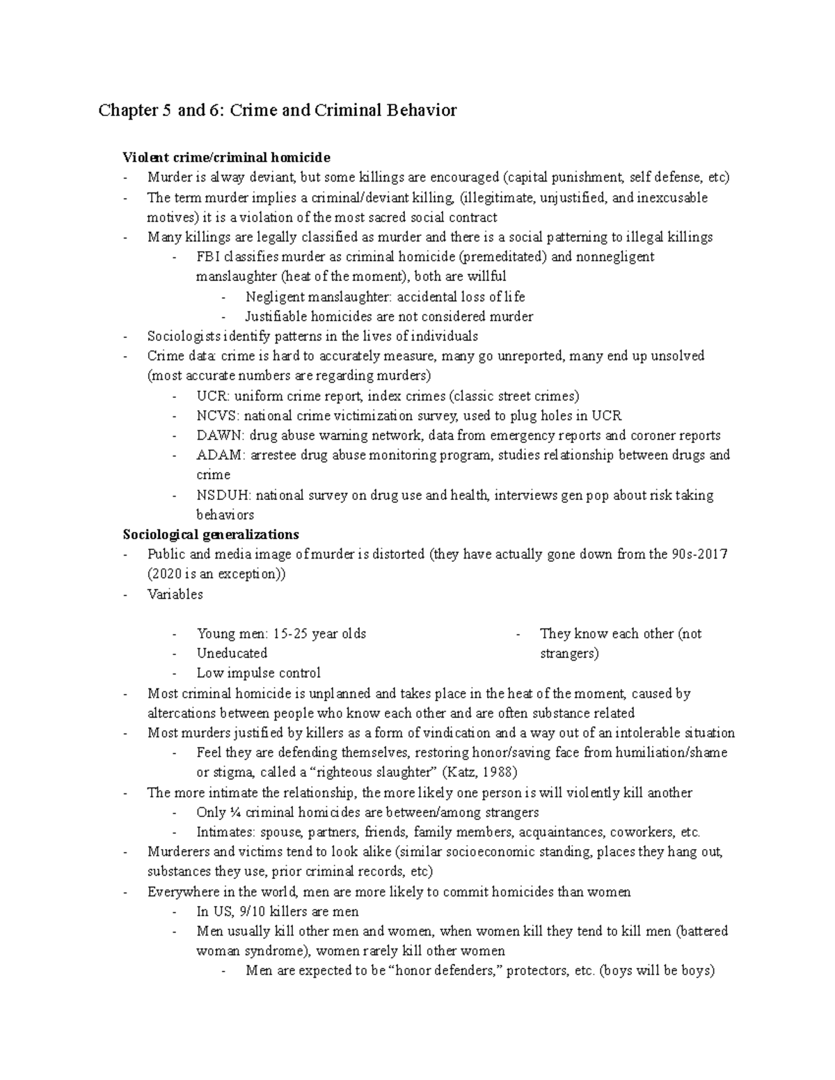 CH 5 and 6 - Dr Powers - Chapter 5 and 6: Crime and Criminal Behavior ...