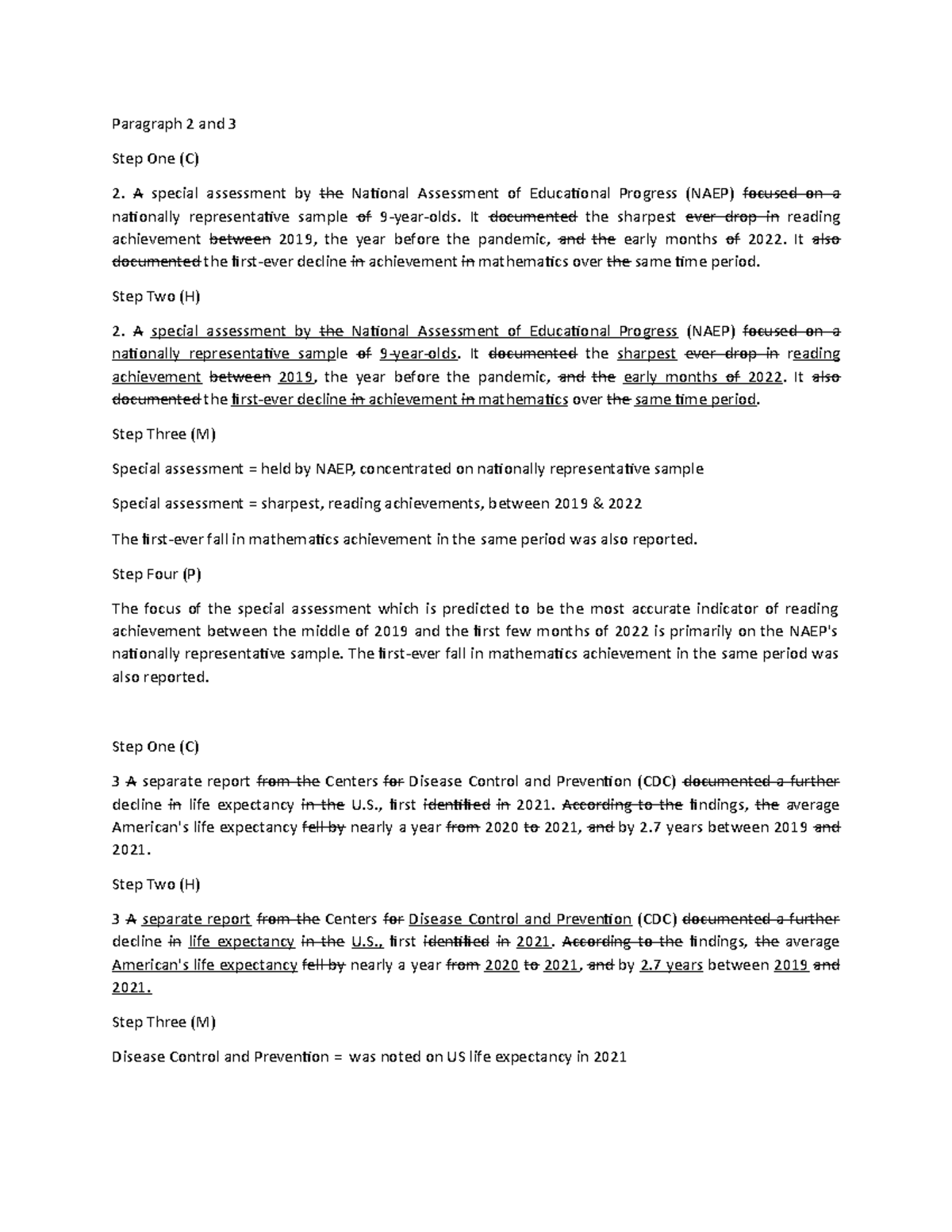 CHo MP - CHoMP strategies included in pop quiz - Paragraph 2 and 3 Step ...
