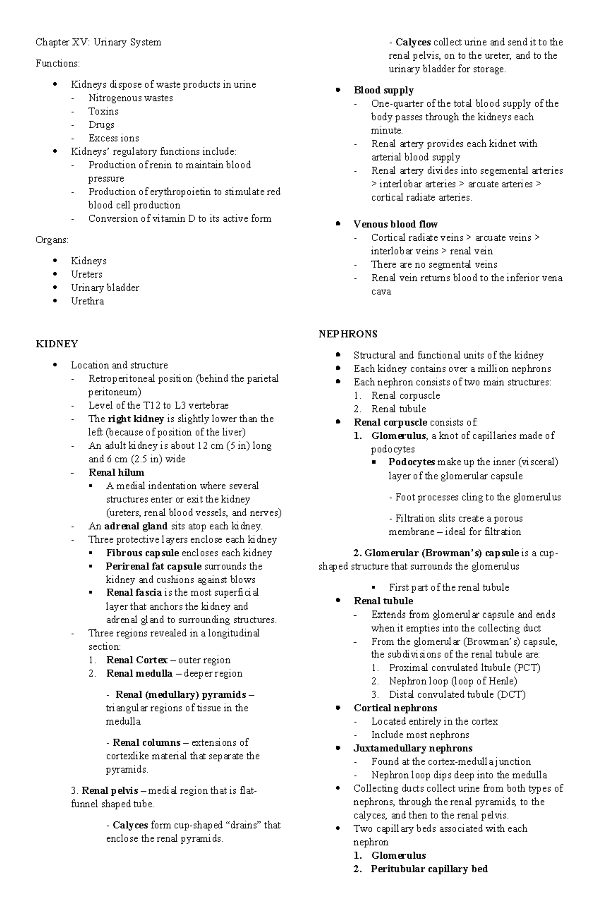 Chapter XV - Urinary System Anaphy - Chapter XV: Urinary System ...