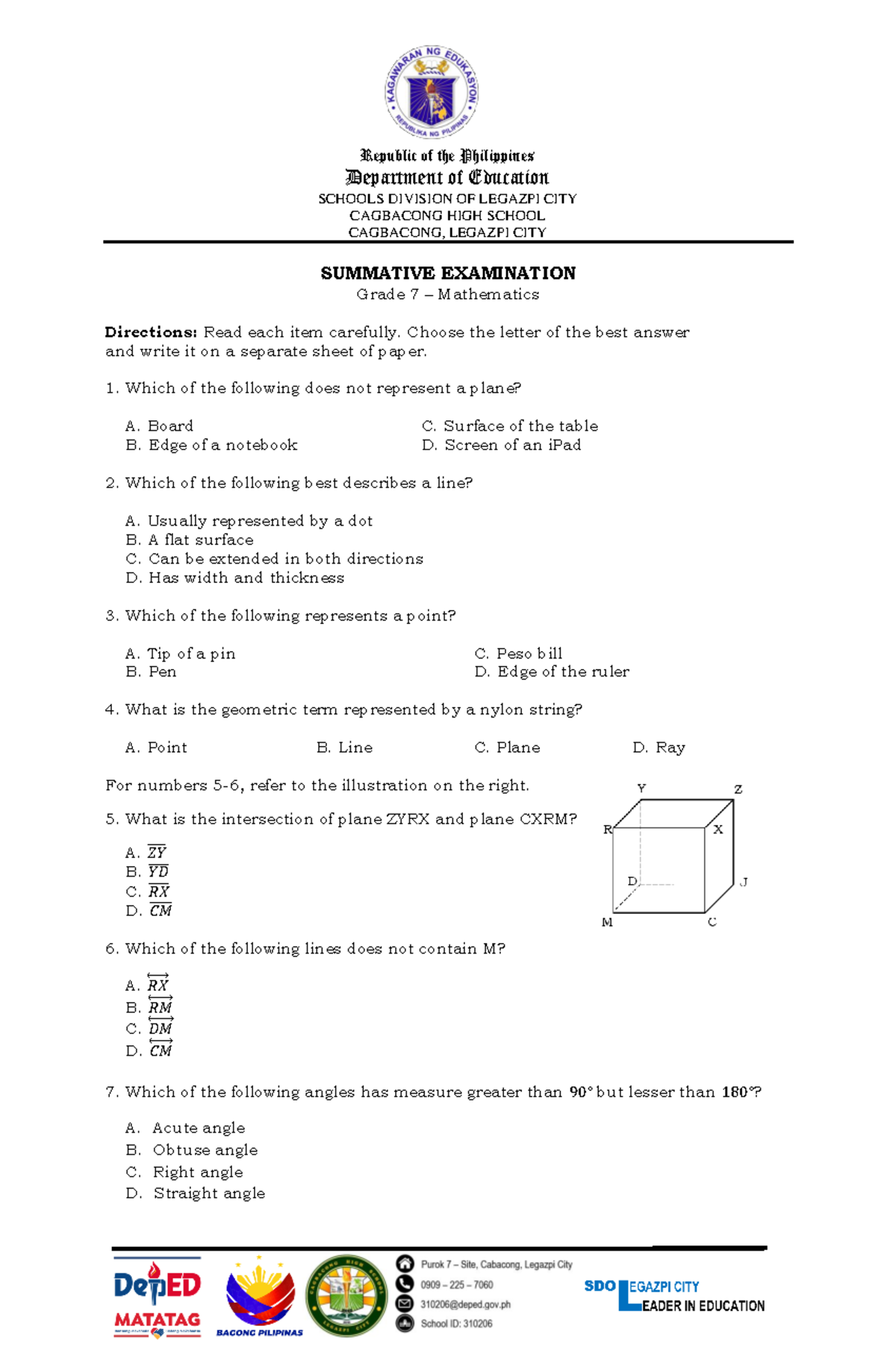 Summative MATH 7 - Republic of the Philippines Department of Education ...