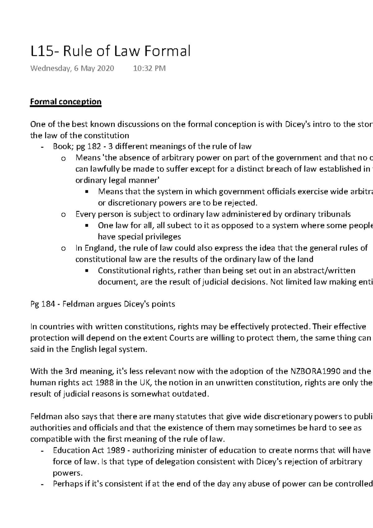 L15- Rule of Law Formal - Lecture notes 15 - Formal conception One of ...