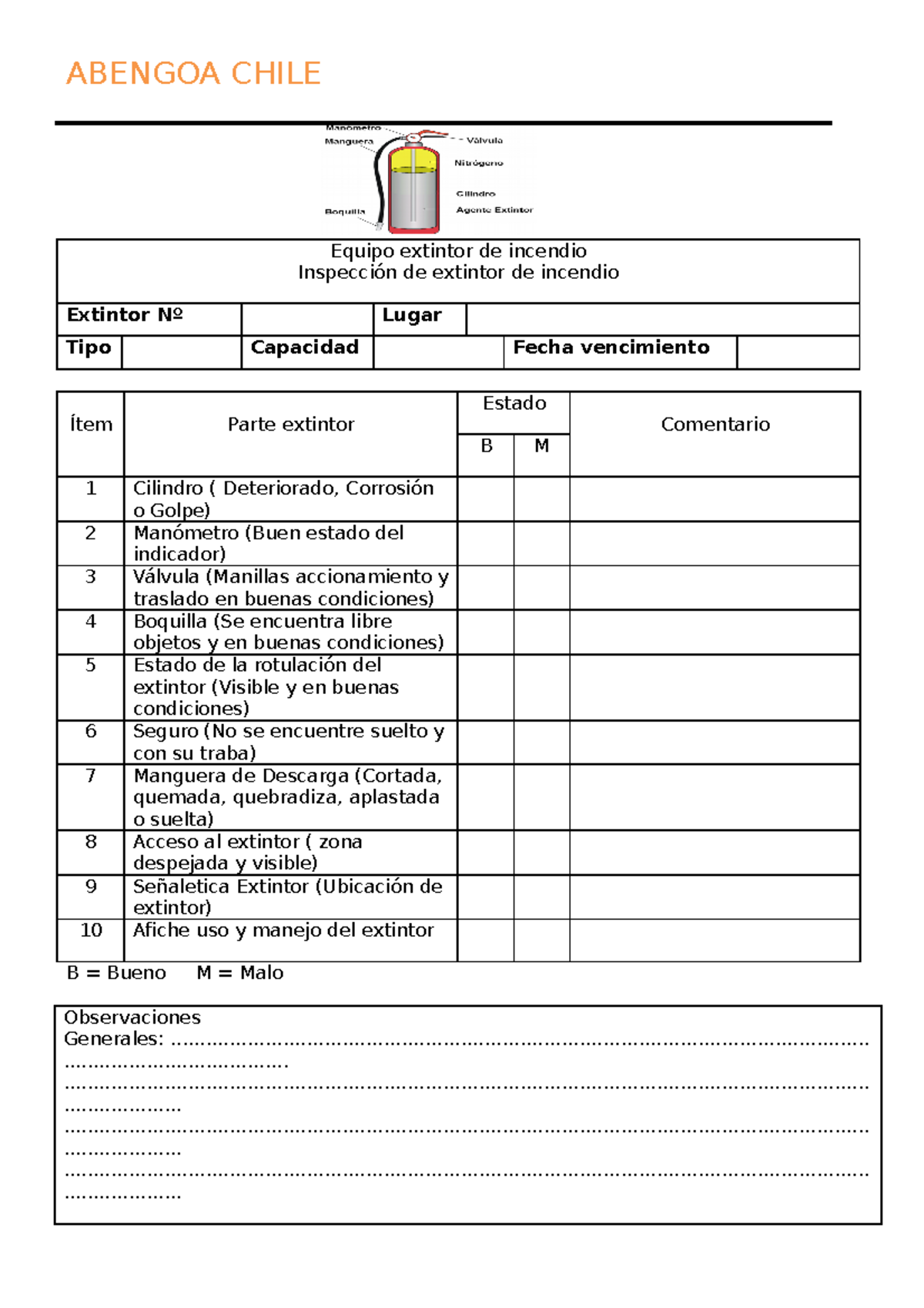 Ejemplo Check LIST - apunte - ABENGOA CHILE Equipo extintor de incendio ...