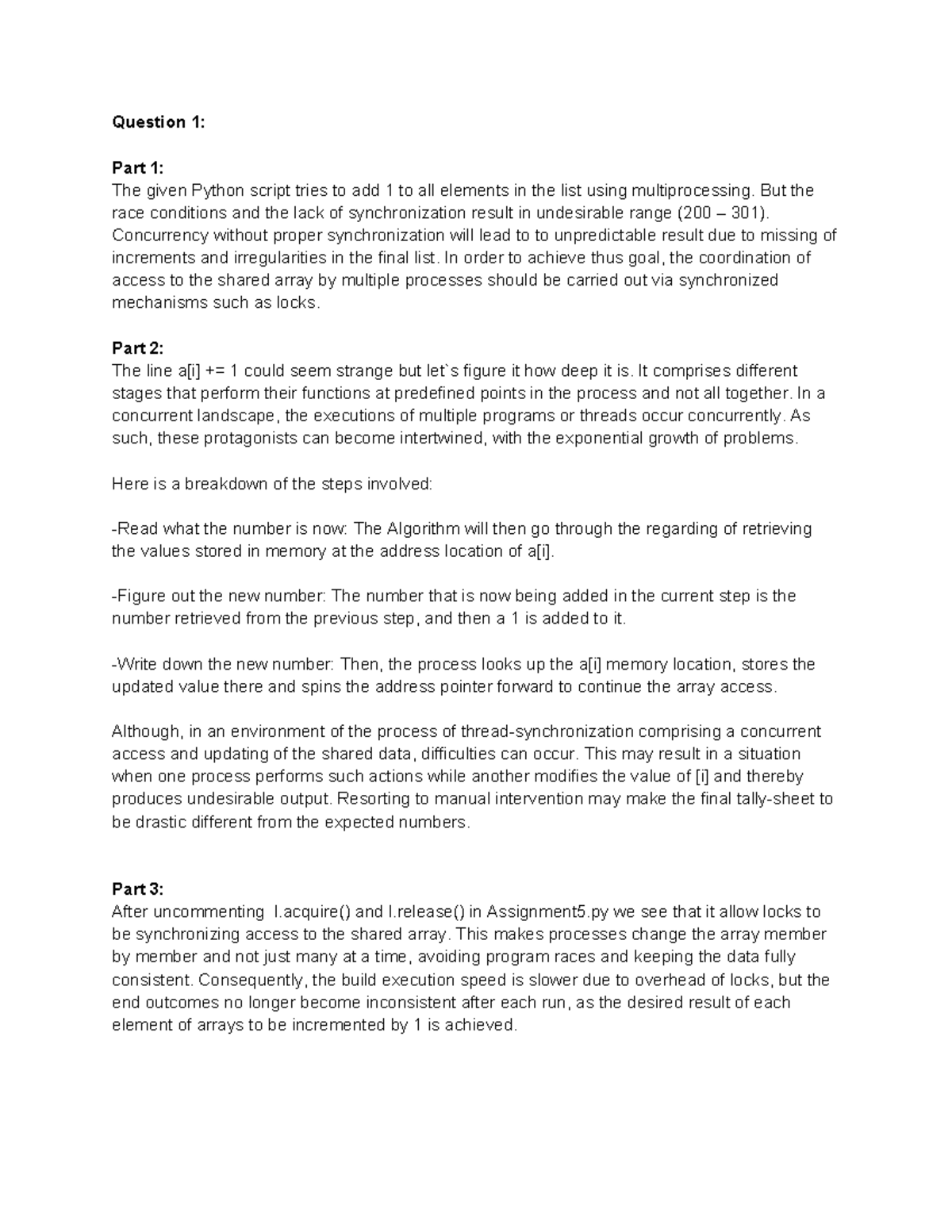 A#5 - os assignment - Question 1: Part 1: The given Python script tries ...