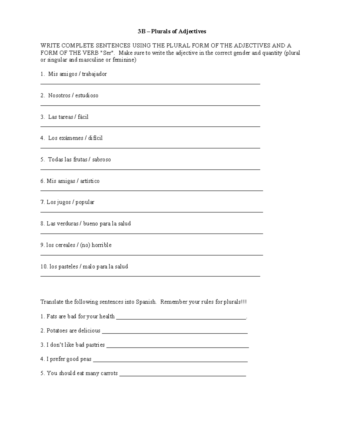 3BPluralsof Adjectives 1 - 3B – Plurals of Adjectives WRITE COMPLETE ...