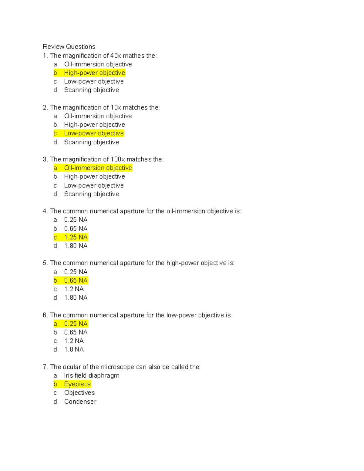 MLAB 1101 Homework Ch 5 - Review Questions The magnification of 40x ...