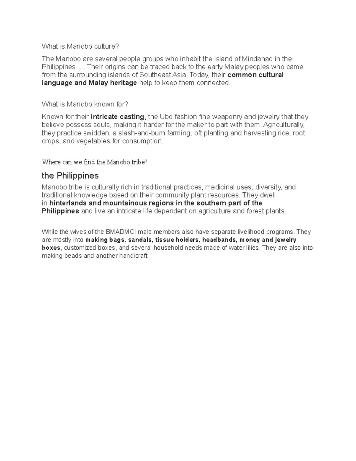 What is Manobo culture - Lecture notes 12 - Accountancy - PNU - Studocu