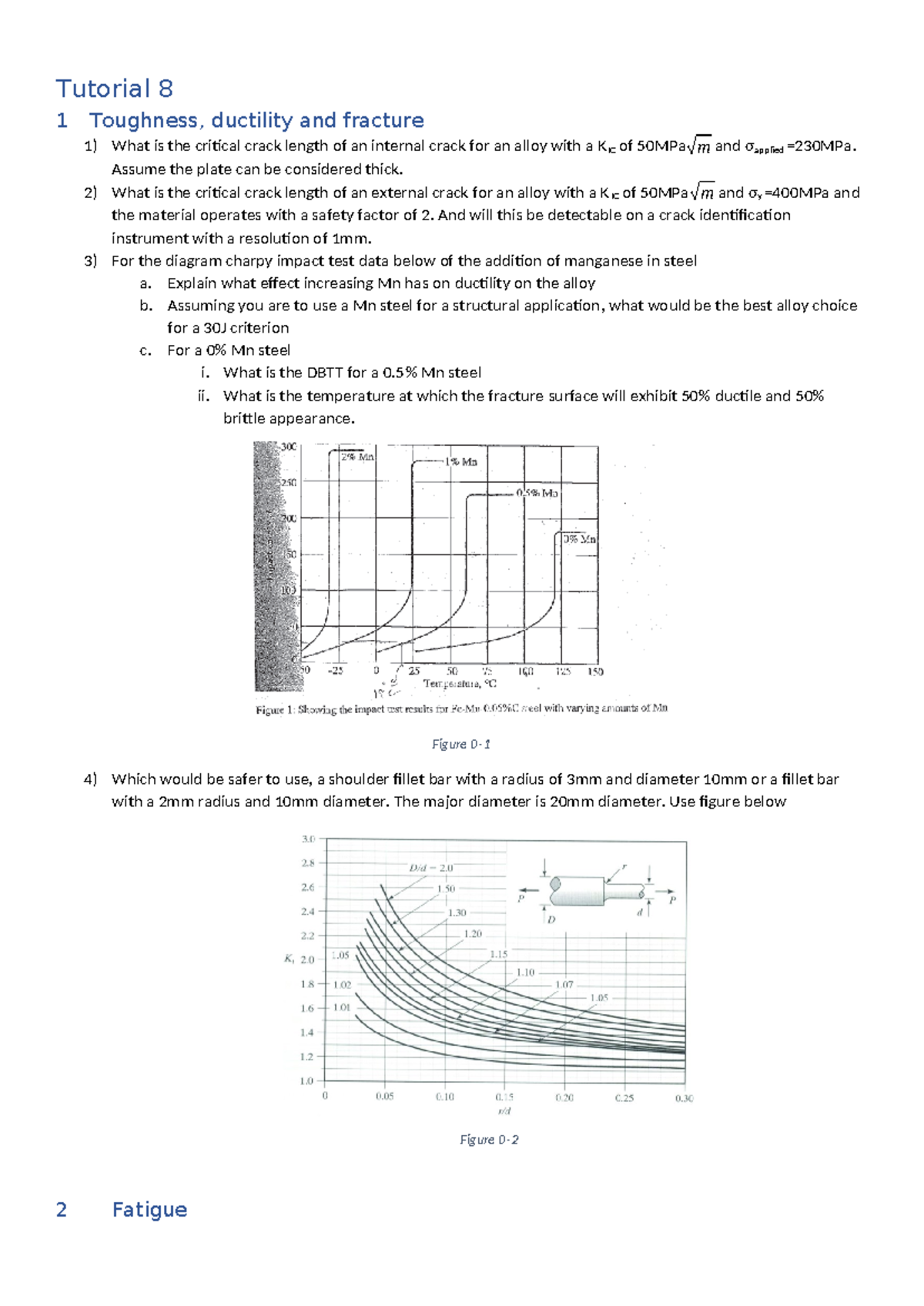 Tut 8 - Tutorial 8 1 Toughness, ductility and fracture 1) What is the critical crack length of ...