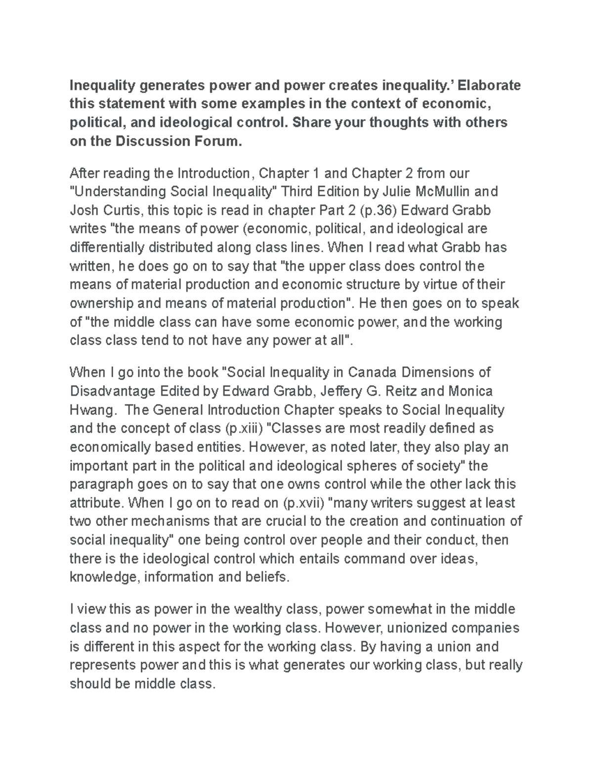 Learning activity 1.3 - Inequality generates power and power creates ...