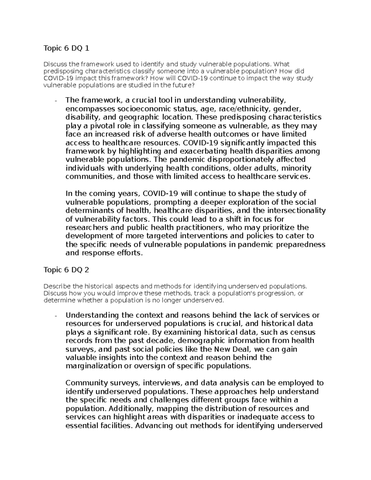 Topic 6 DQ 1 and DQ 2 - T6 Discussions - Topic 6 DQ 1 Discuss the ...