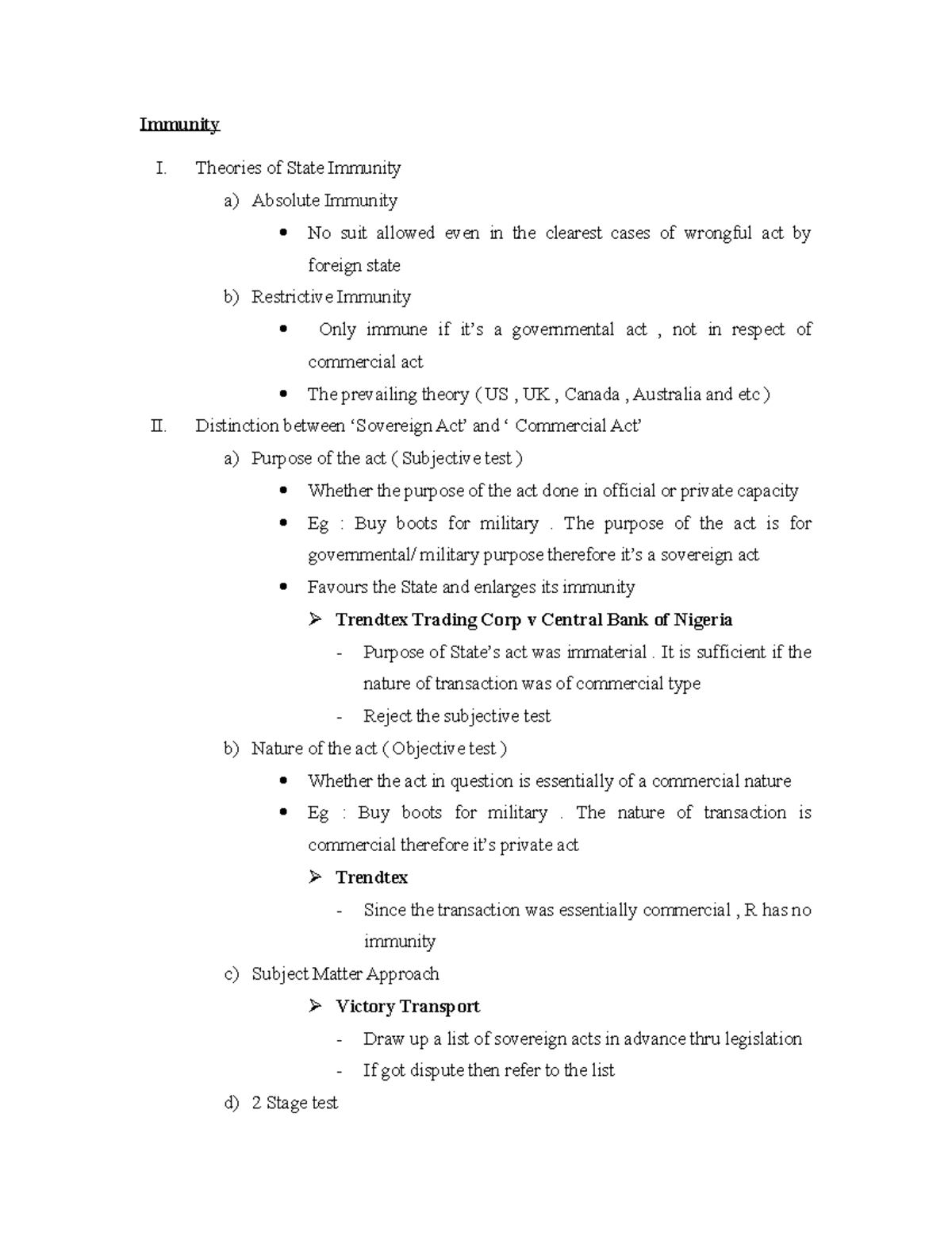 State immunity - Summary Public International Law - Immunity I ...