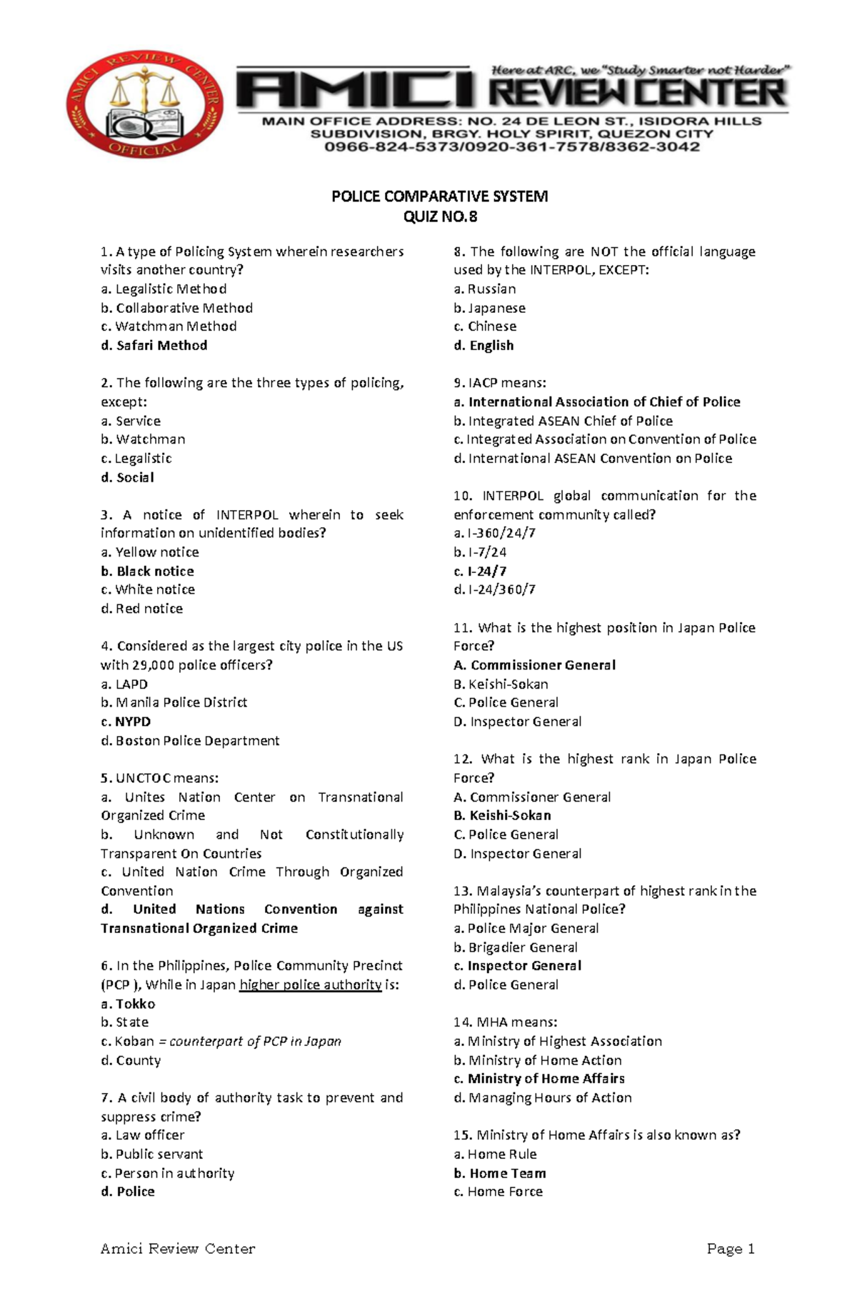 B1-Q8- Police Comparative System WITH Answer - A type of Policing ...
