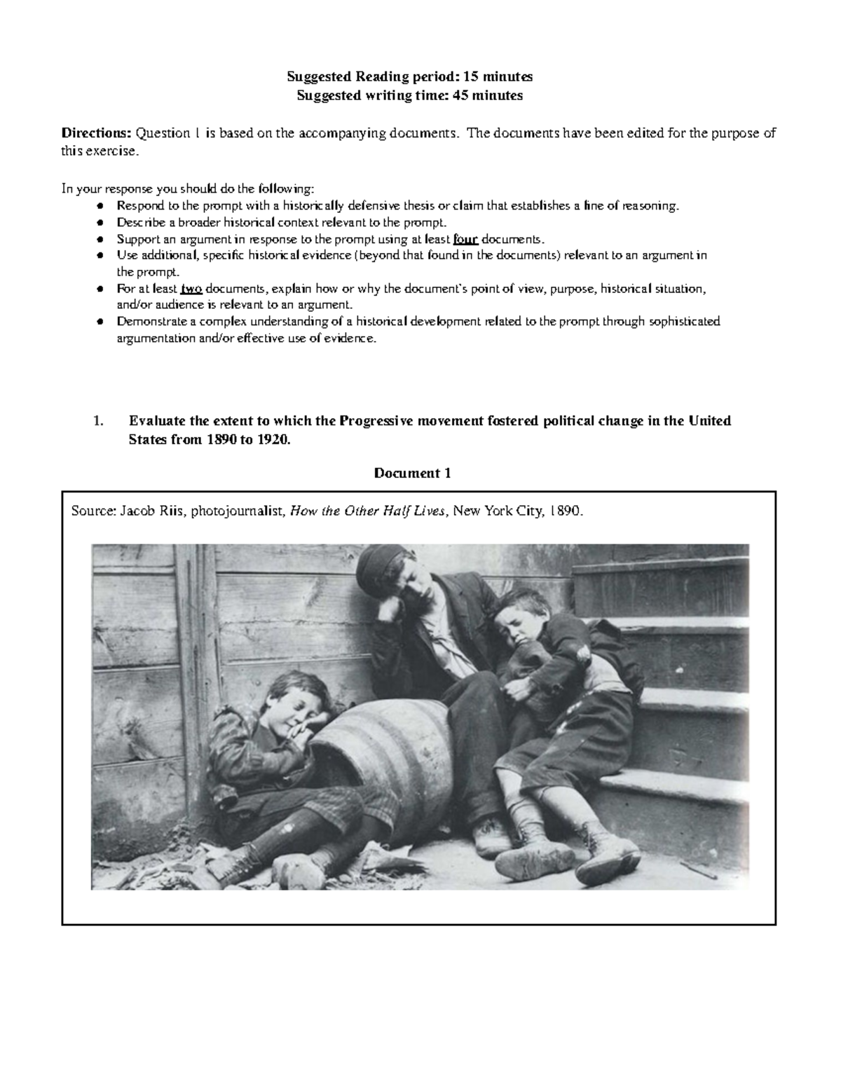Copy of DBQ Reforms of the Progressive Era + Analysis Sheet - Suggested ...