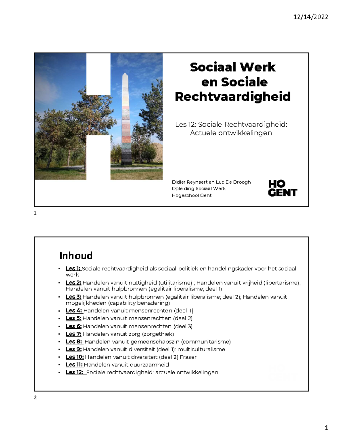 Les 12 - les 12 - Sociaal Werk en Sociale Rechtvaardigheid Didier ...