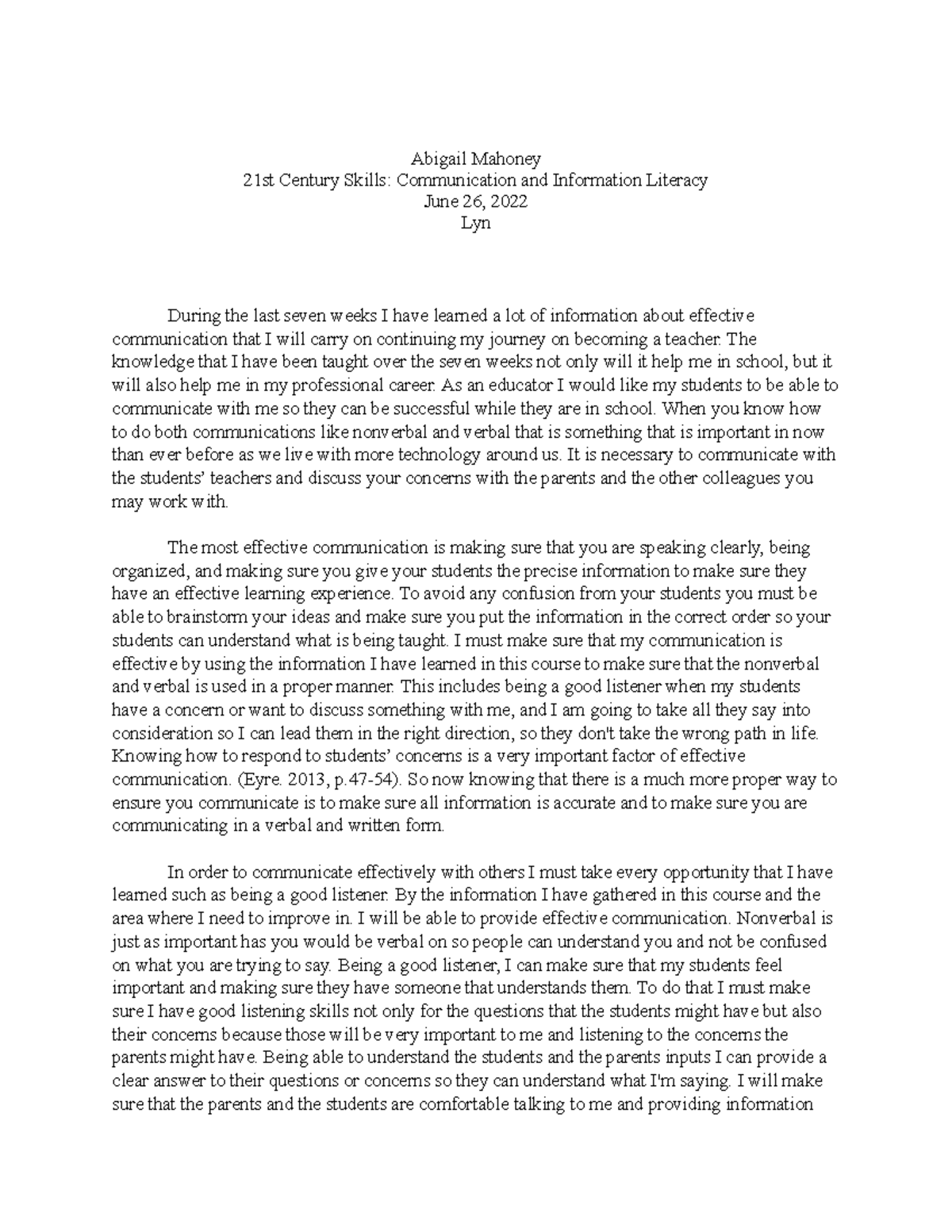 Last Essay Of week 7 - Abigail Mahoney 21st Century Skills ...
