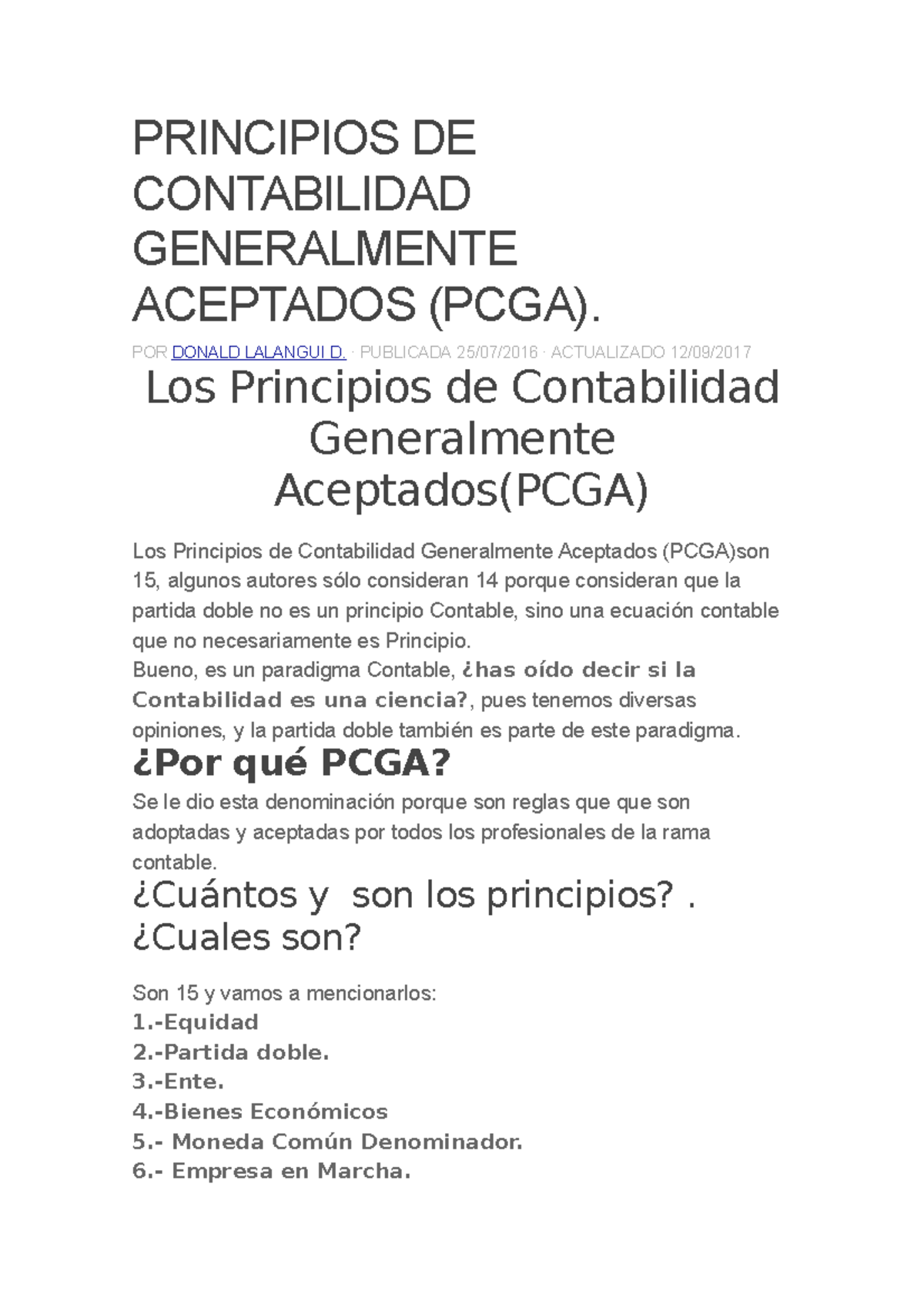 Principios DE Contabilidad Generalmente Aceptados(PCGA) - PRINCIPIOS DE ...