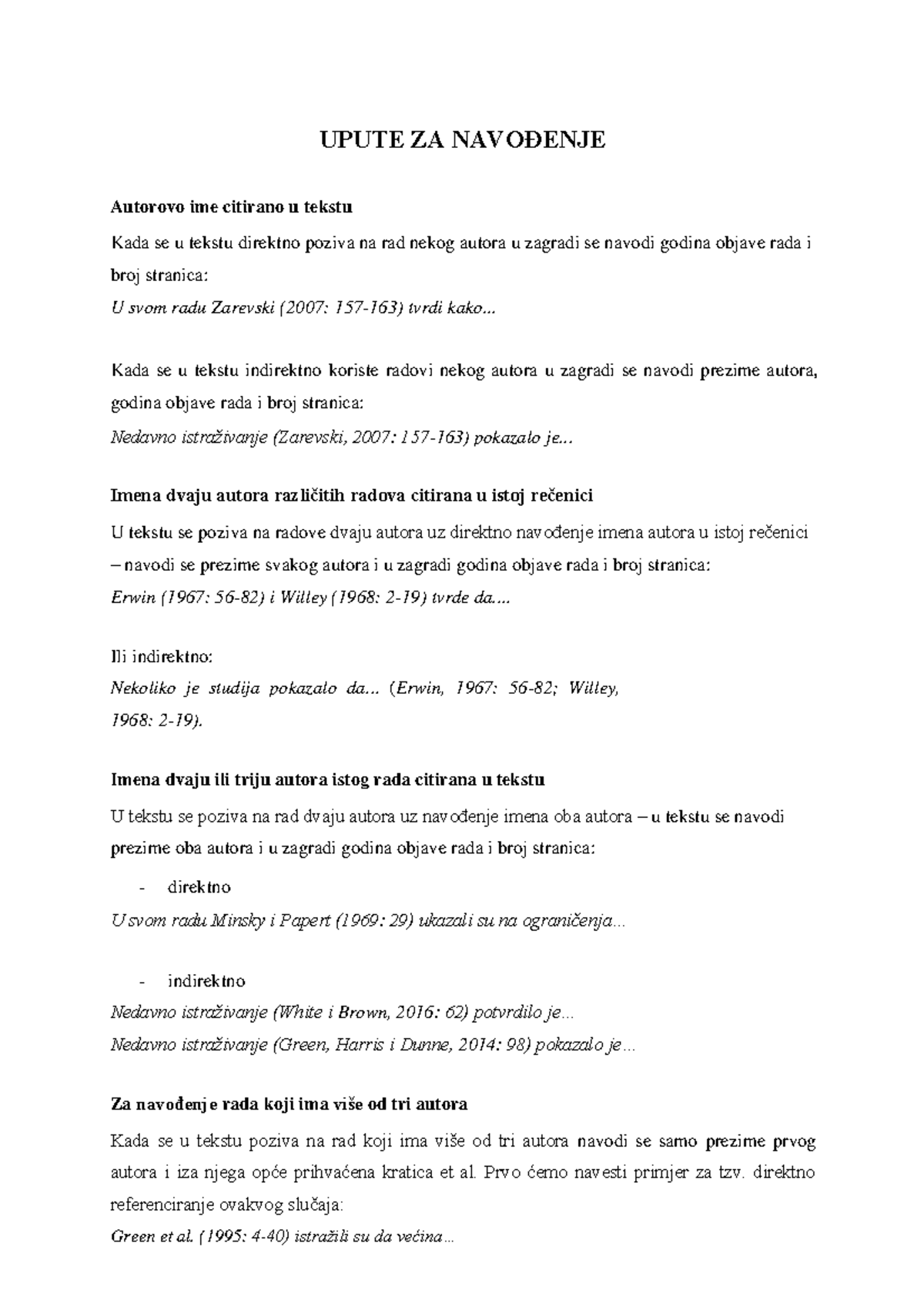 Upute za navođenje referenci - UPUTE ZA NAVOĐENJE Autorovo ime citirano ...