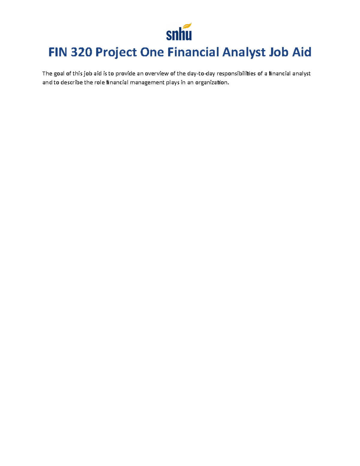 FIN 320 Project One Financial Analyst Job Aid (Completed) - FIN 320 ...