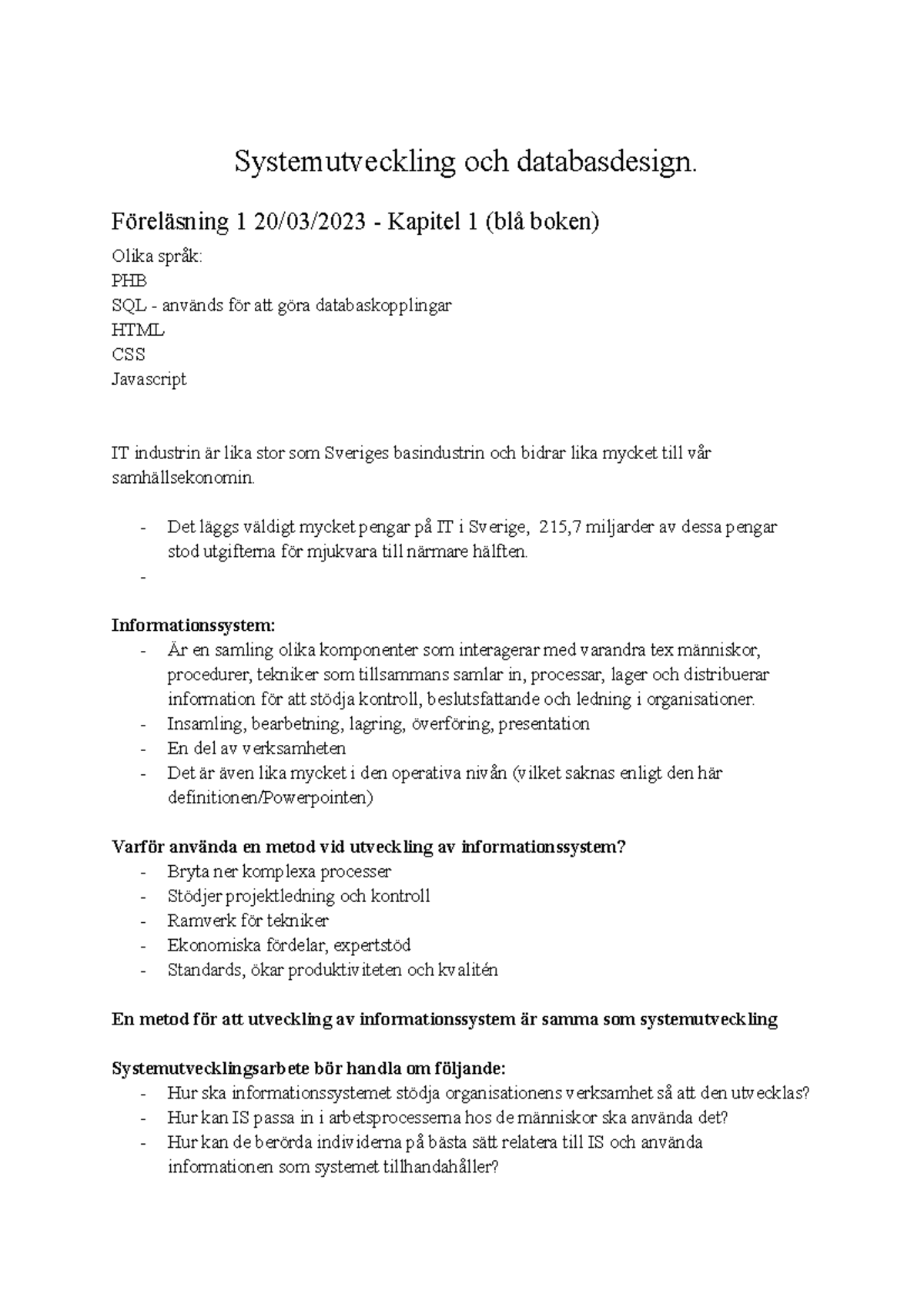 Systemutveckling och databasdesign - föreläsningar - Systemutveckling ...