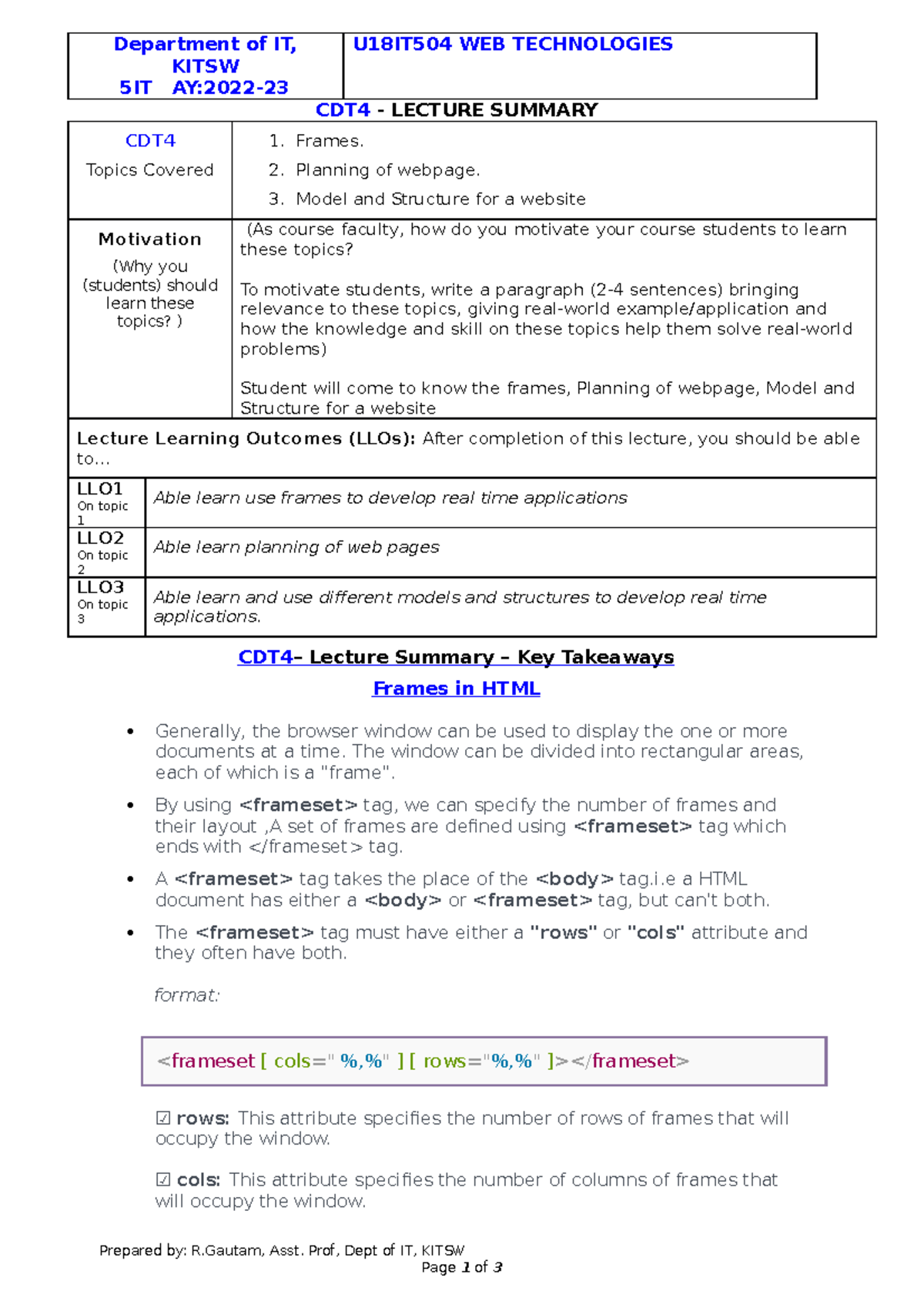 Model and Structure for a website - Department of IT, KITSW 5IT AY:2022 ...