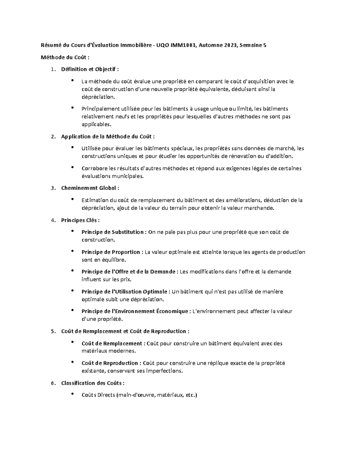 IMM1003 - Résumé DES Notes - Cours 6 - Résumé du Cours d'Évaluation ...