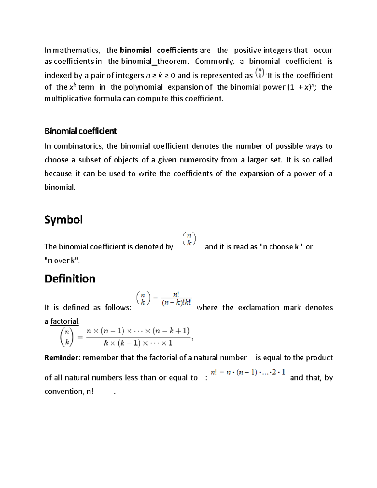 UNIT -1 1 Binomial Coefficient 2024 - In mathematics, the binomial ...