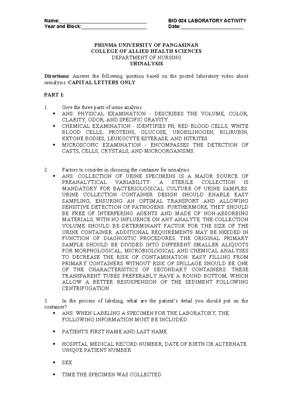 LAB-13 - LAB-13 - Name:________________________________ BIO 024 LABORATORY ACTIVITY Year and ...