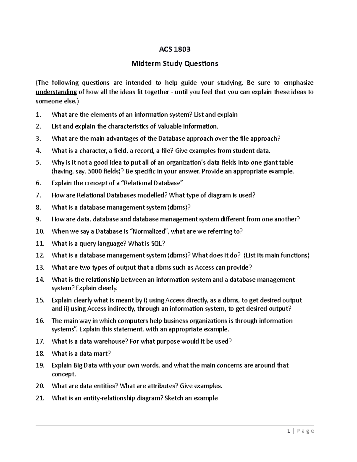 Mid-Term Study Questions Example - ACS 1803 Midterm Study Questions ...