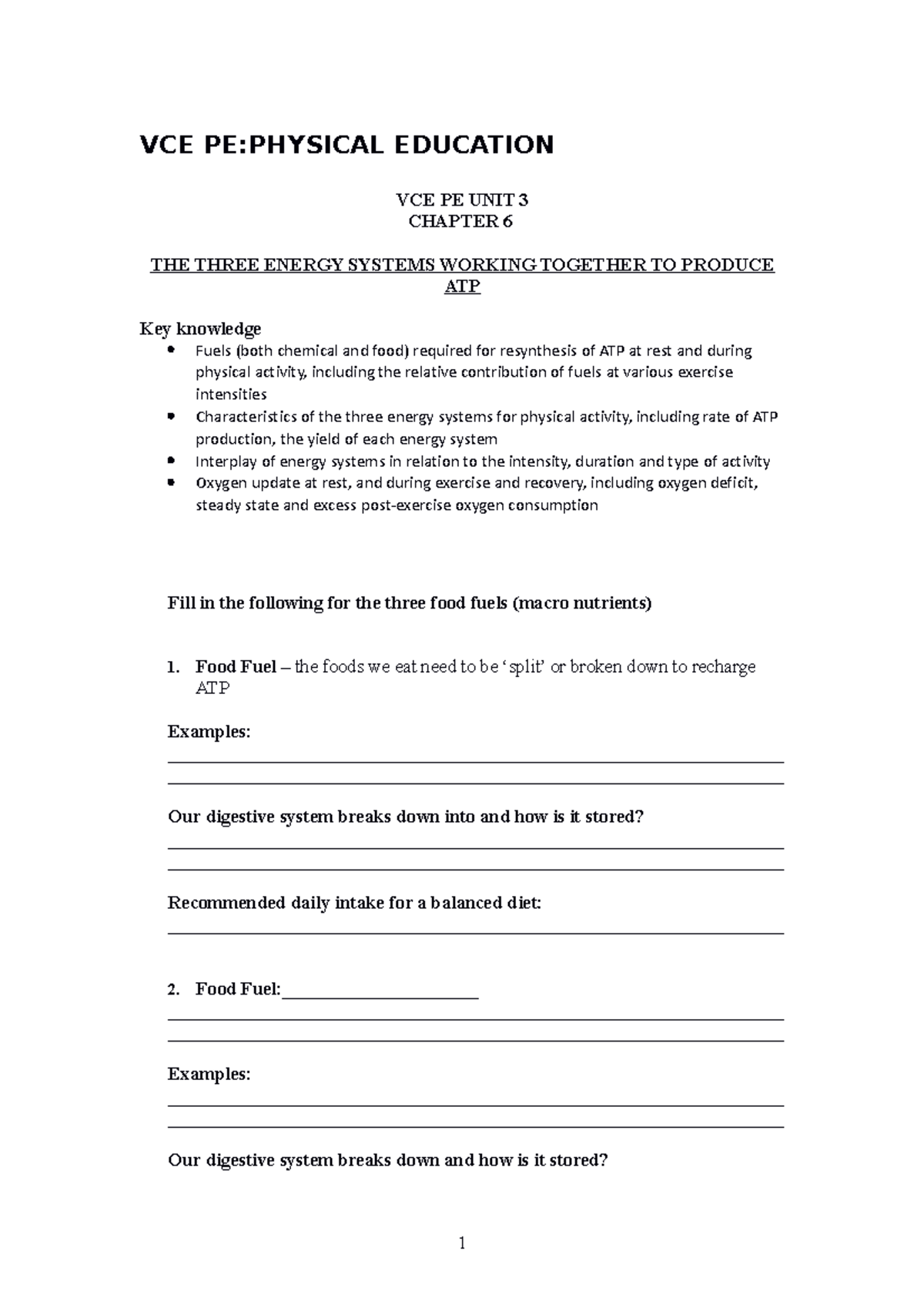 VCE PE Chapter 6.Energy Systems working together - Studocu