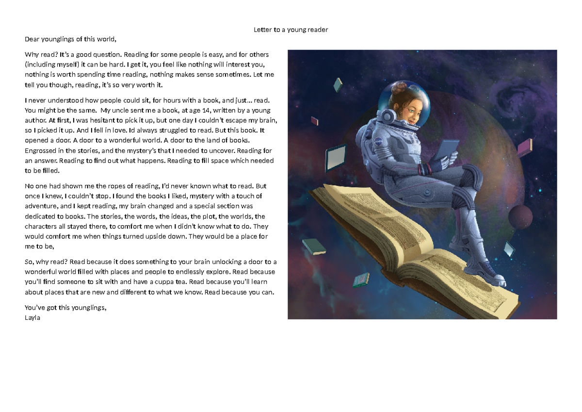 Letter to a young reader - Reading for some people is easy, and for ...