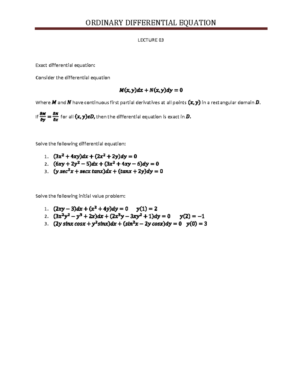 Ordinary Differential Equation - Vector Algebra and Differential ...