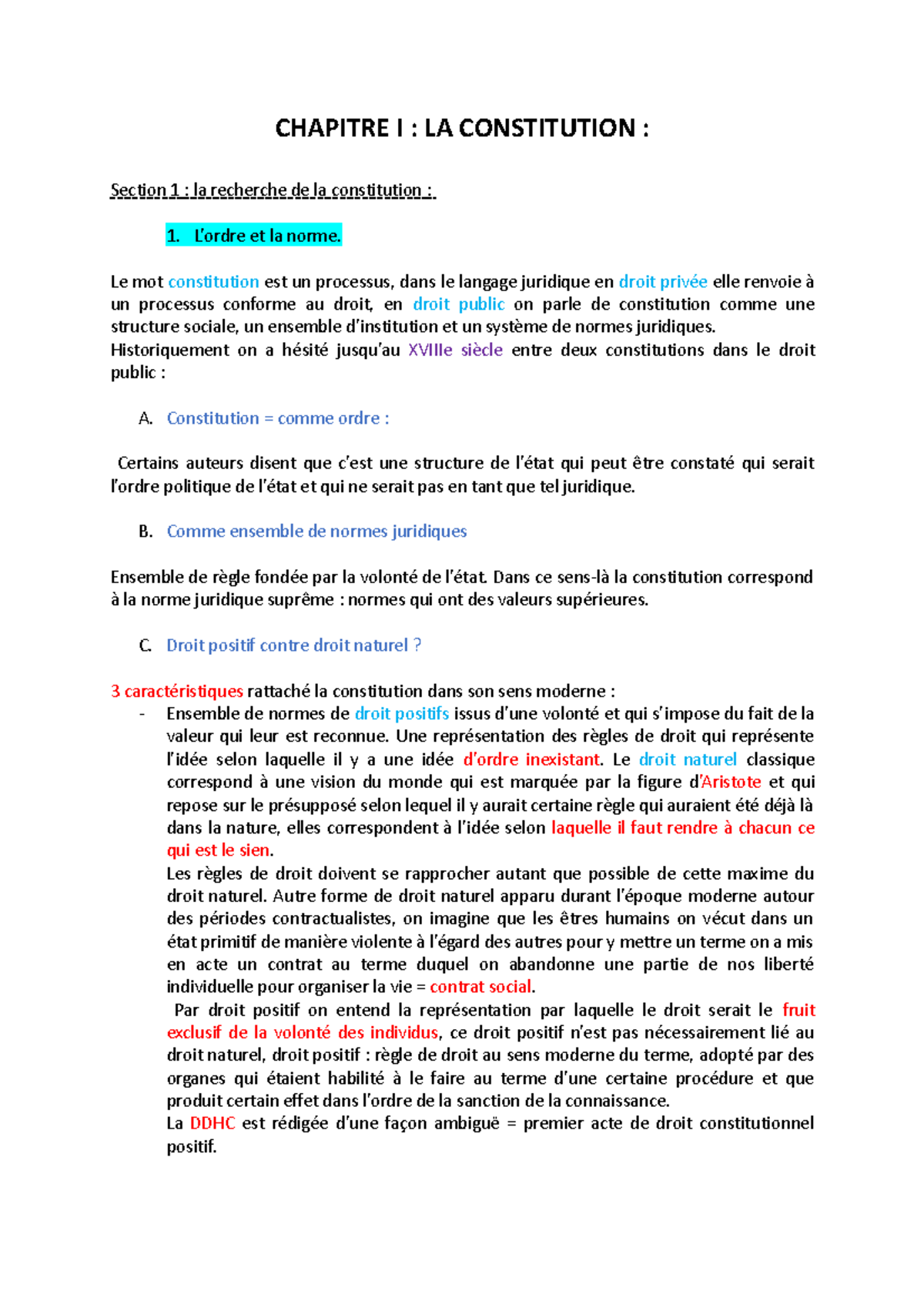 Chapitre 1 - cours de M.Jeanneney - CHAPITRE I : LA CONSTITUTION ...