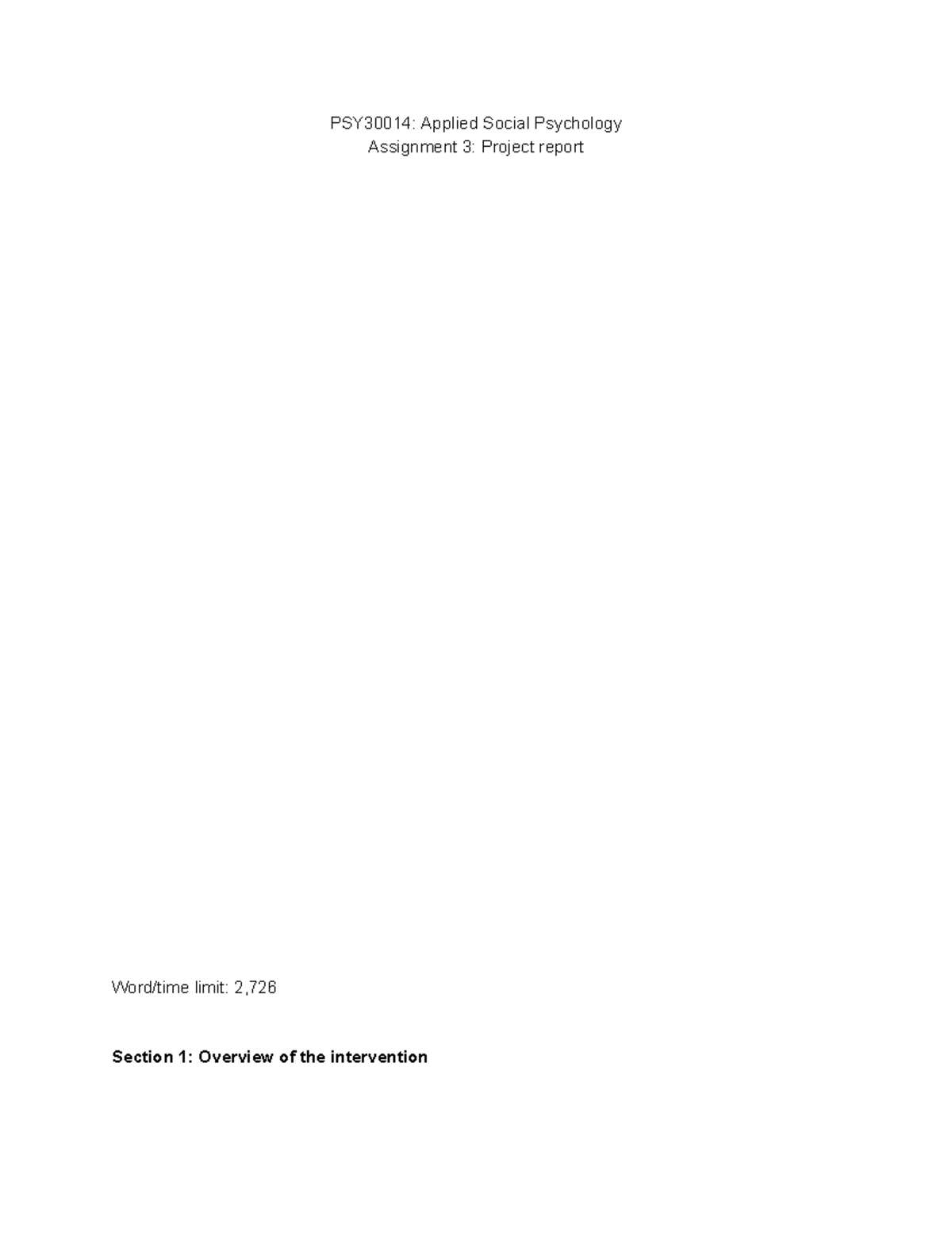 Applied Psychology Intervention and Theory Assignment 3- Project report ...