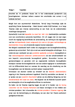 Voorbeelden toepassingsvragen examen Belgisch Publiekrecht - Vraag 1 (1 ...