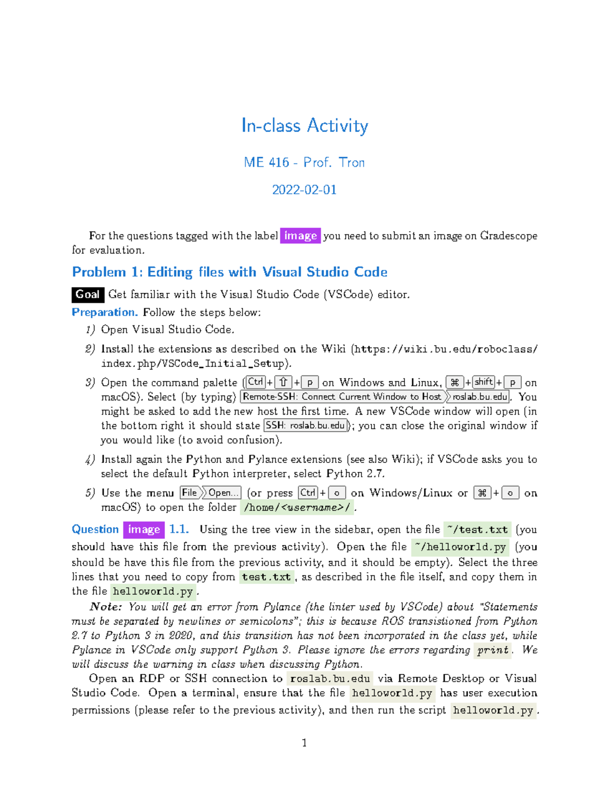 2022-02-01 Activity - Prof. Roberto Tron - In-class Activity ME 416 ...